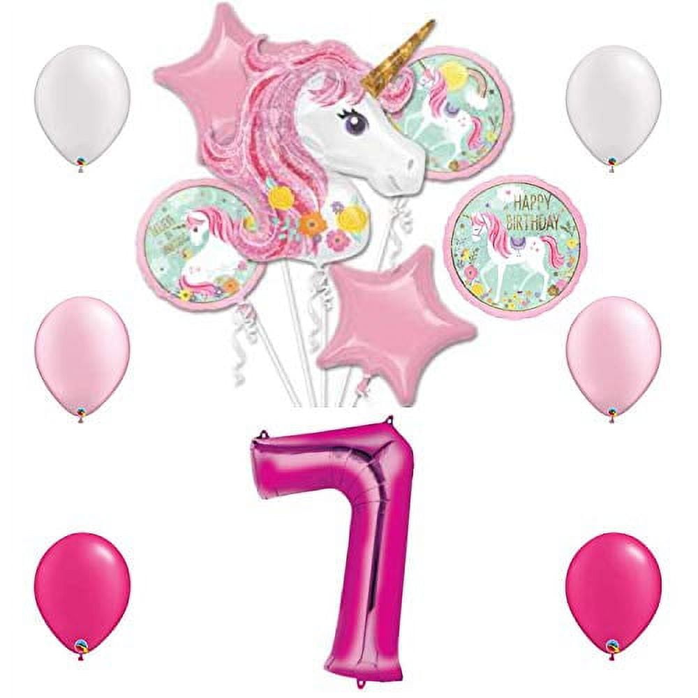 Magical Unicorn Birthday Party Balloon Bundle for 7 Year Old, includes ...