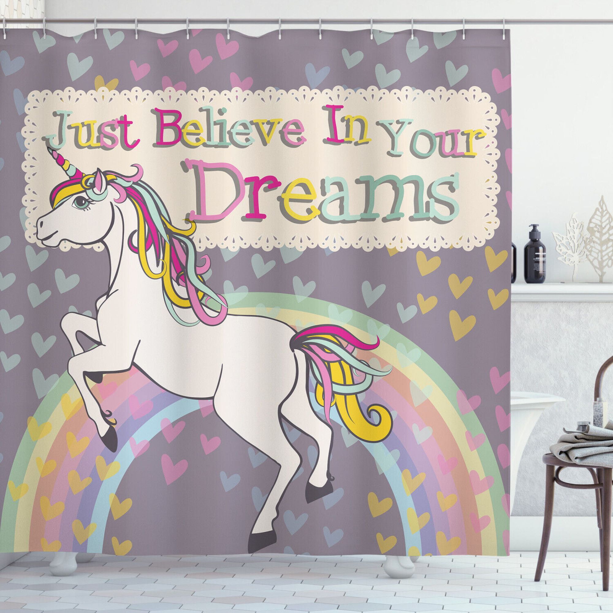 Magical Unicorn Dreams Inspirational Shower Curtain Set With