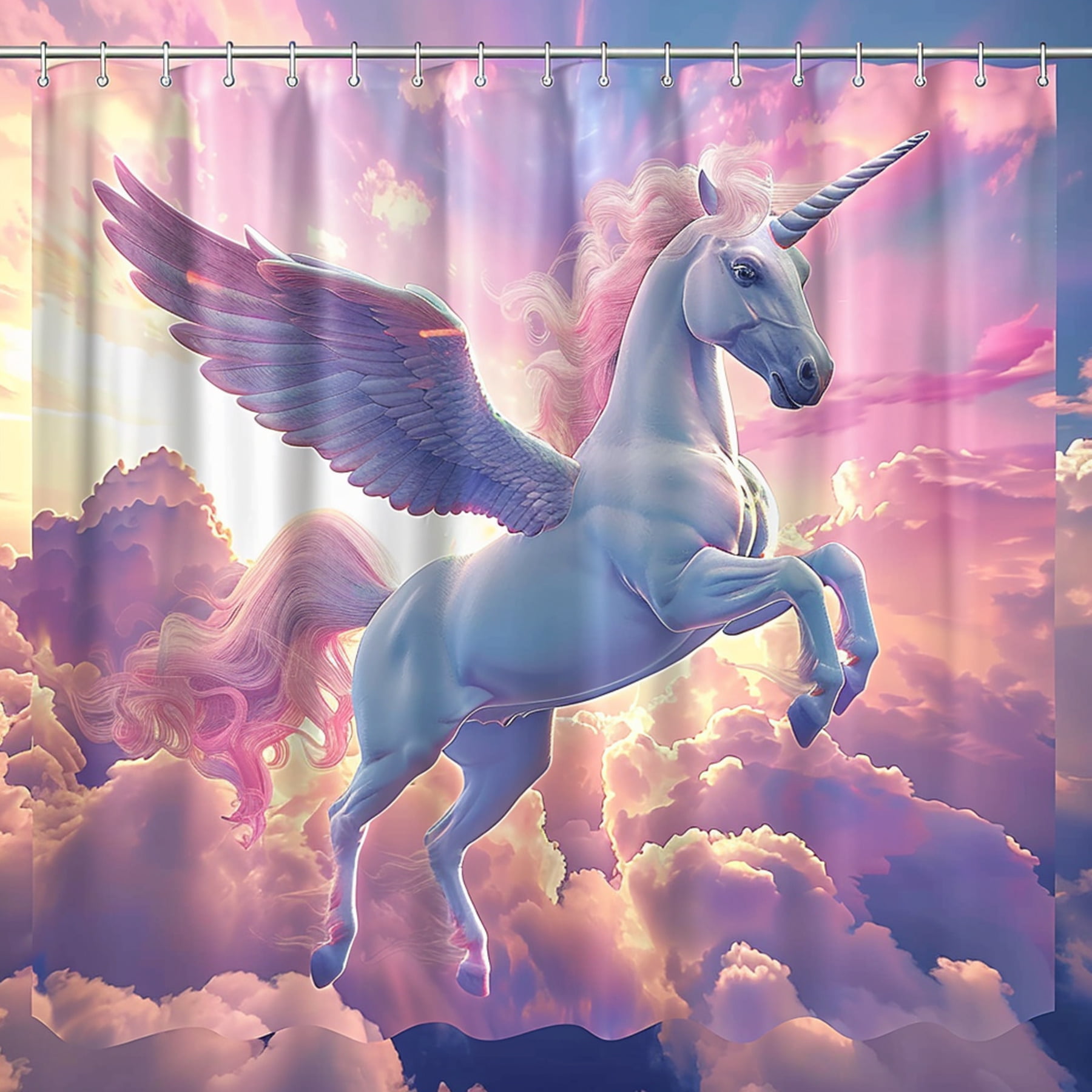 Magical Unicorn Fantasy Shower Curtain Whimsical Design with Pastel ...