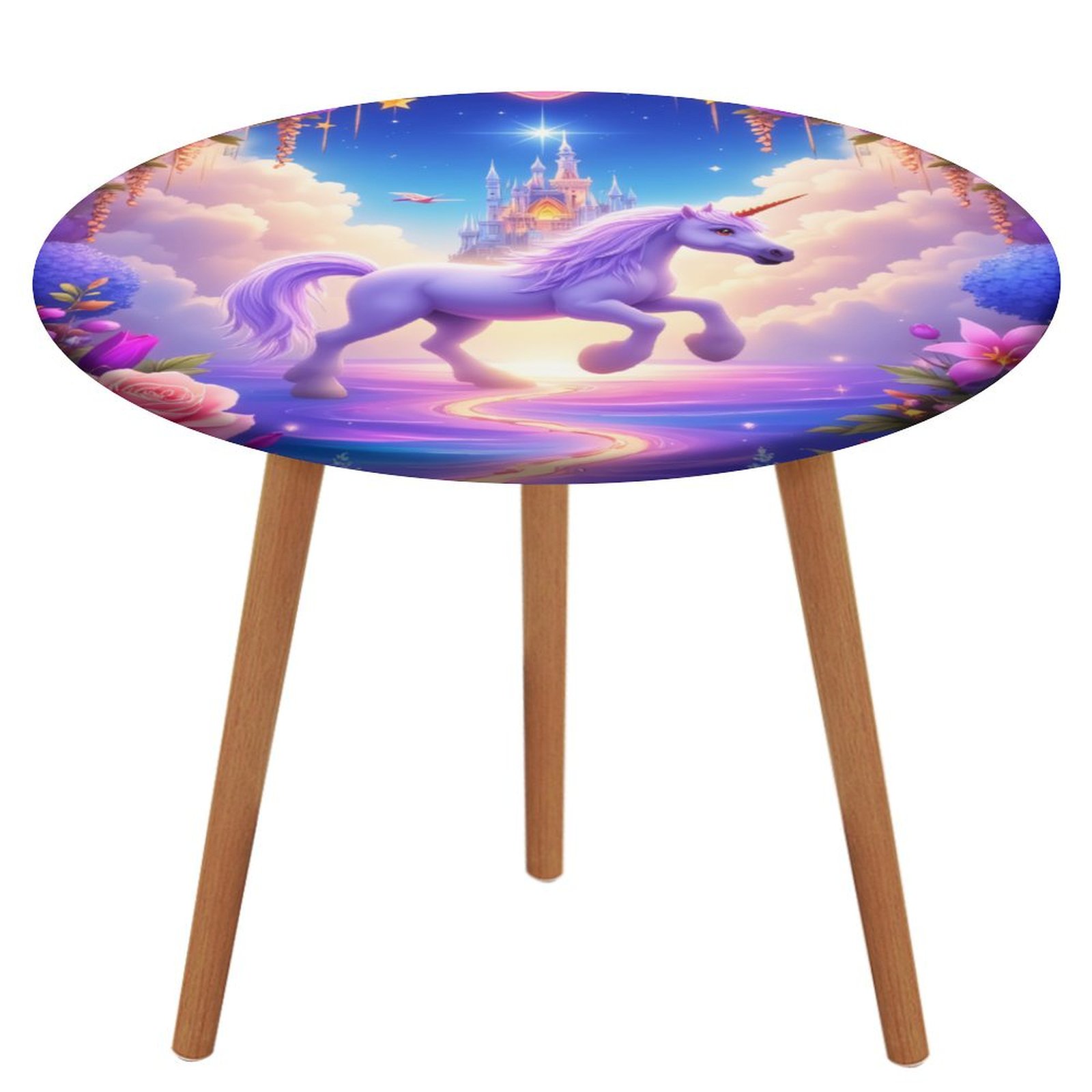 Magical Unicorn in Fantasy Garden Tablecloth Round Elastic Fitted ...