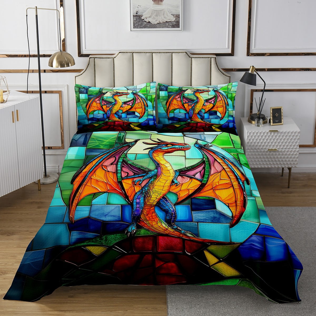 Magical Wildlife Dragon Bedspread Set Exotic Dragon Quilt Set Queen ...