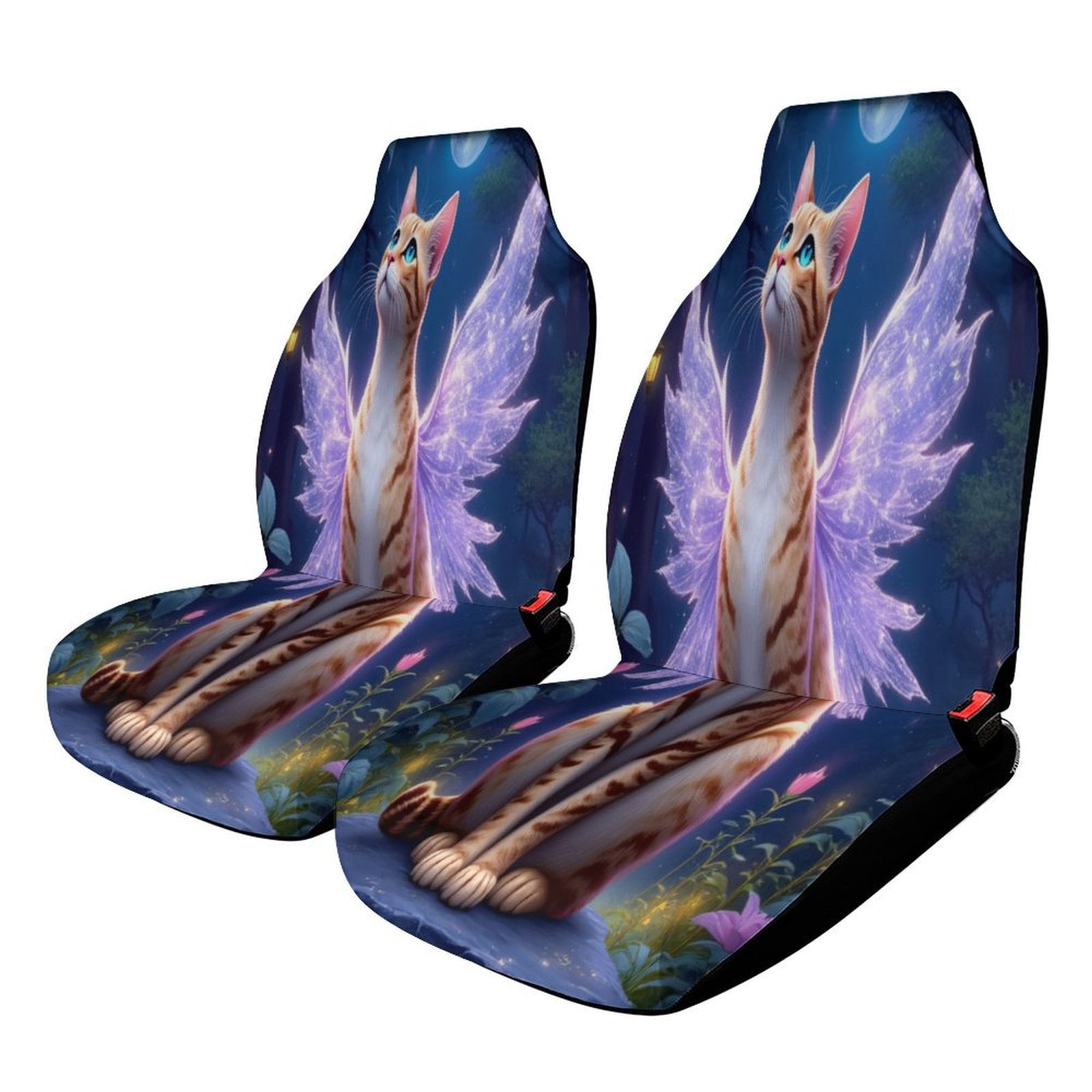 Magical Winged Cat in Enchanted Forest Set of 2 Car Seat Covers Seat ...
