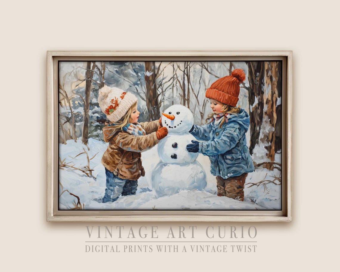 Magical Winter Building Snowman Wall Art Print, Christmas Wall Art ...