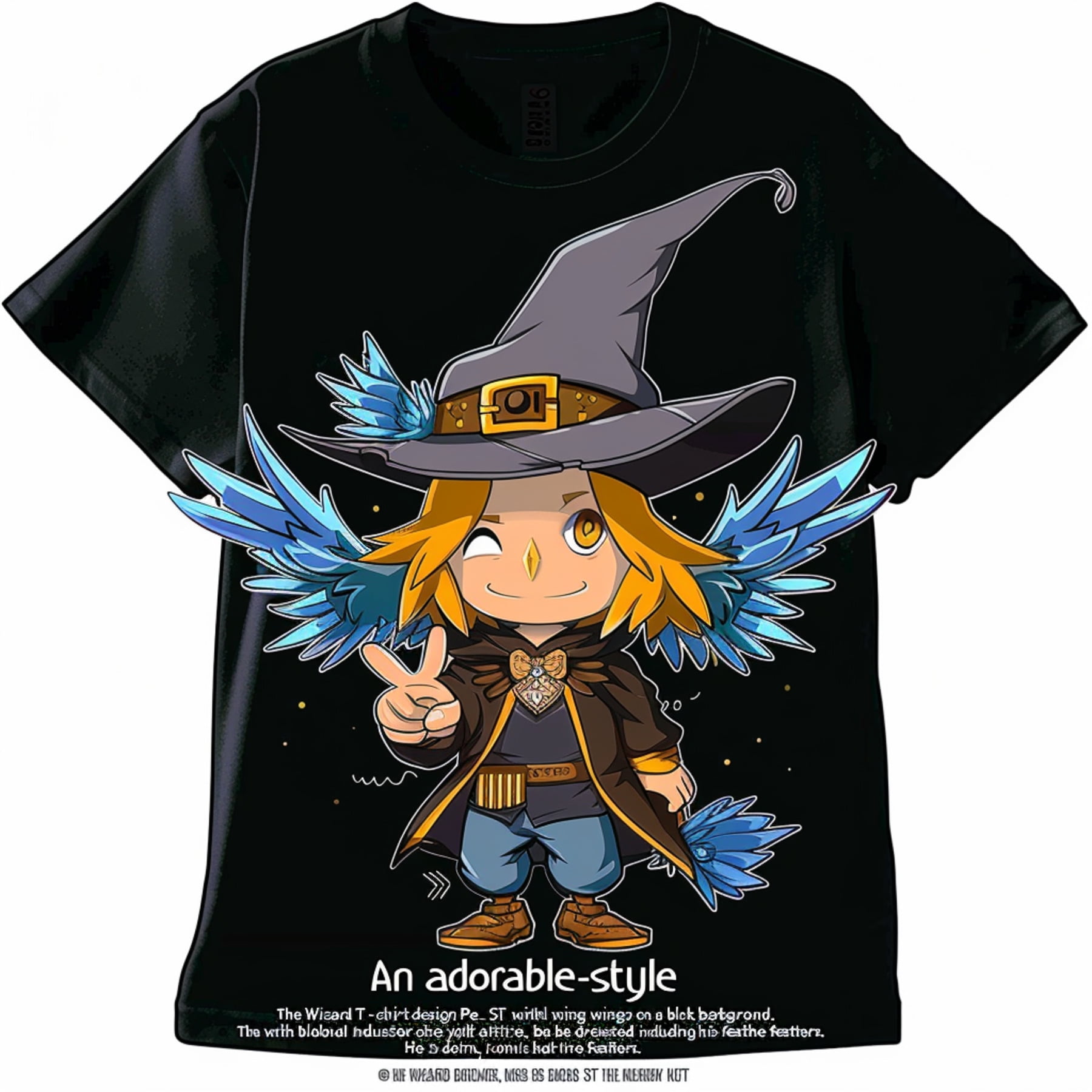Magical Wizard with Blue Bird Wings Cartoon TShirt Festive Halloween ...