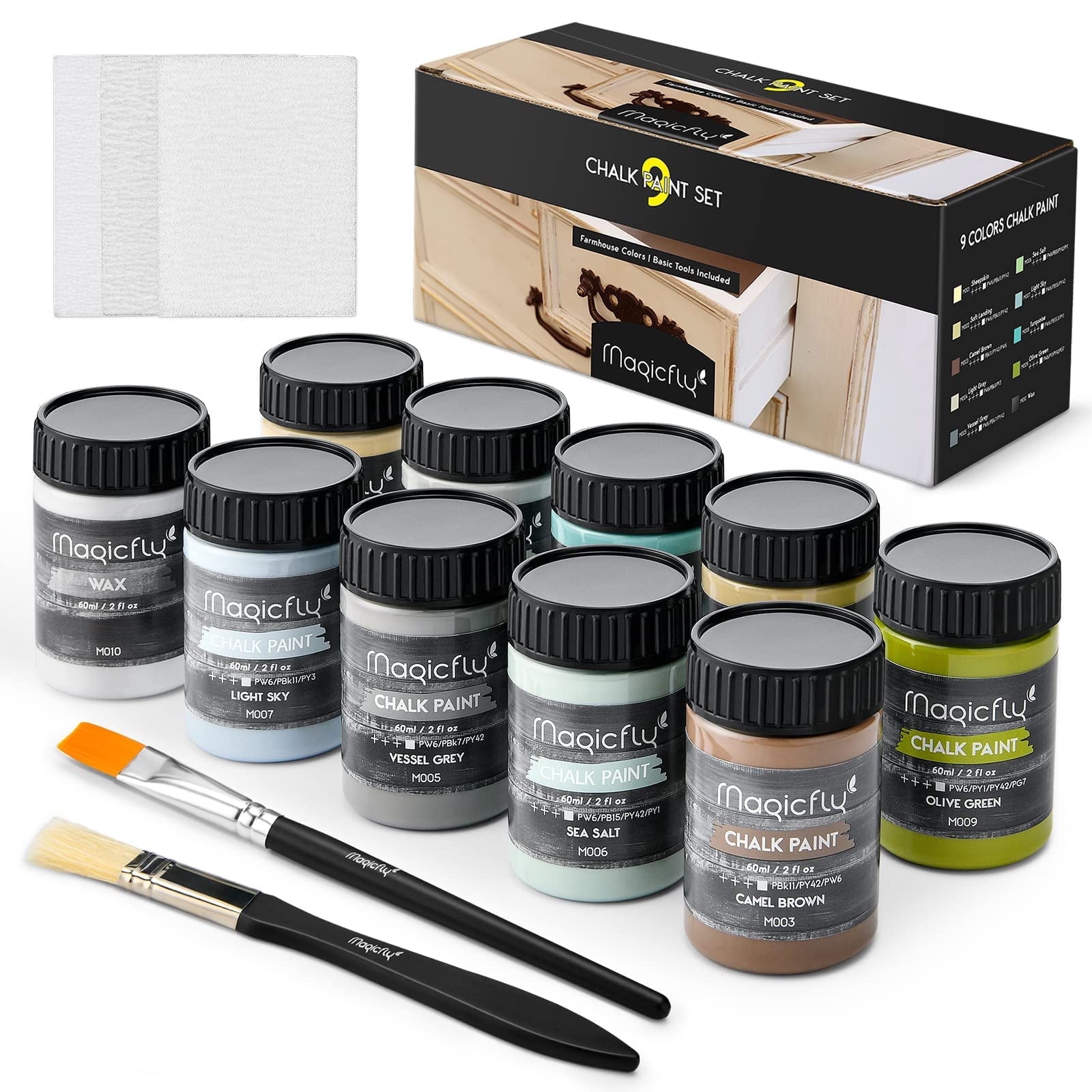 Magicfly, 15 Pcs Chalk Acrylic Craft Paint Set, 2 oz Bottles, Ultra ...