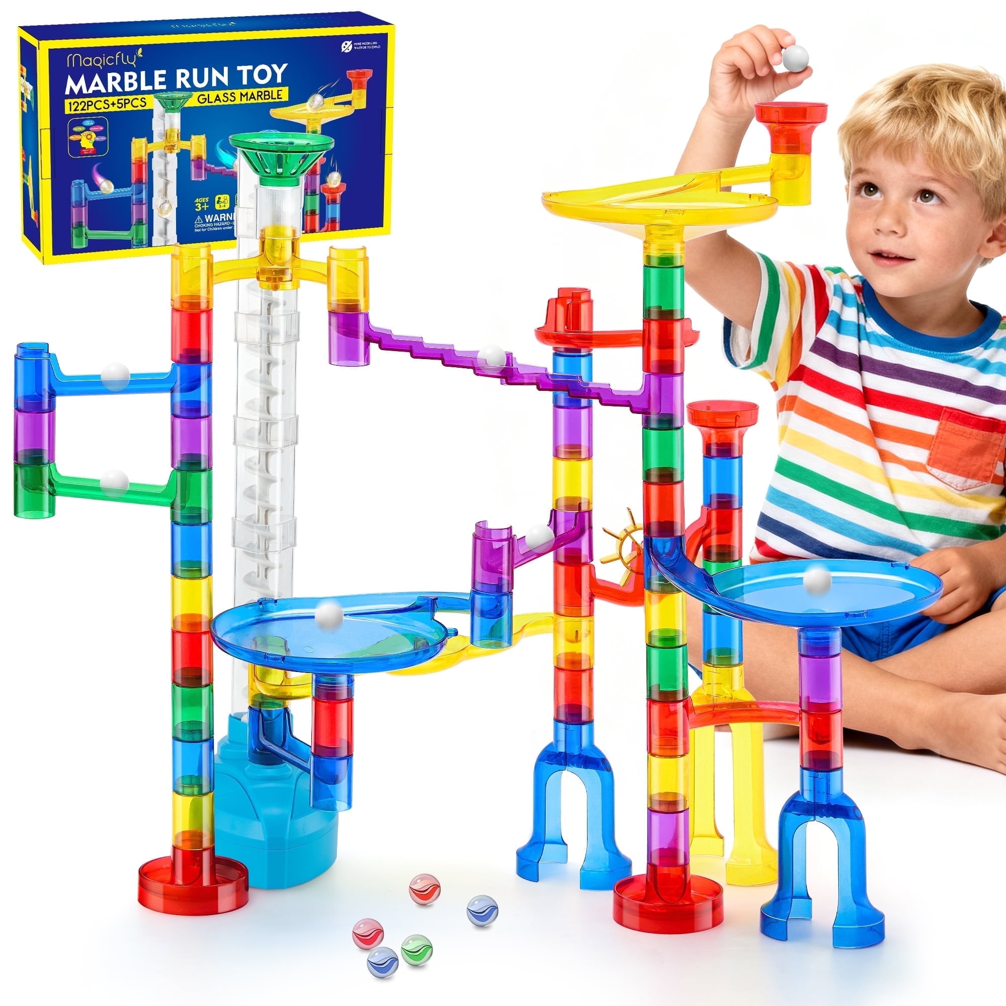 Magicfly Marble Run Set with Motorized Elevator, 127 Pcs Marble Race ...