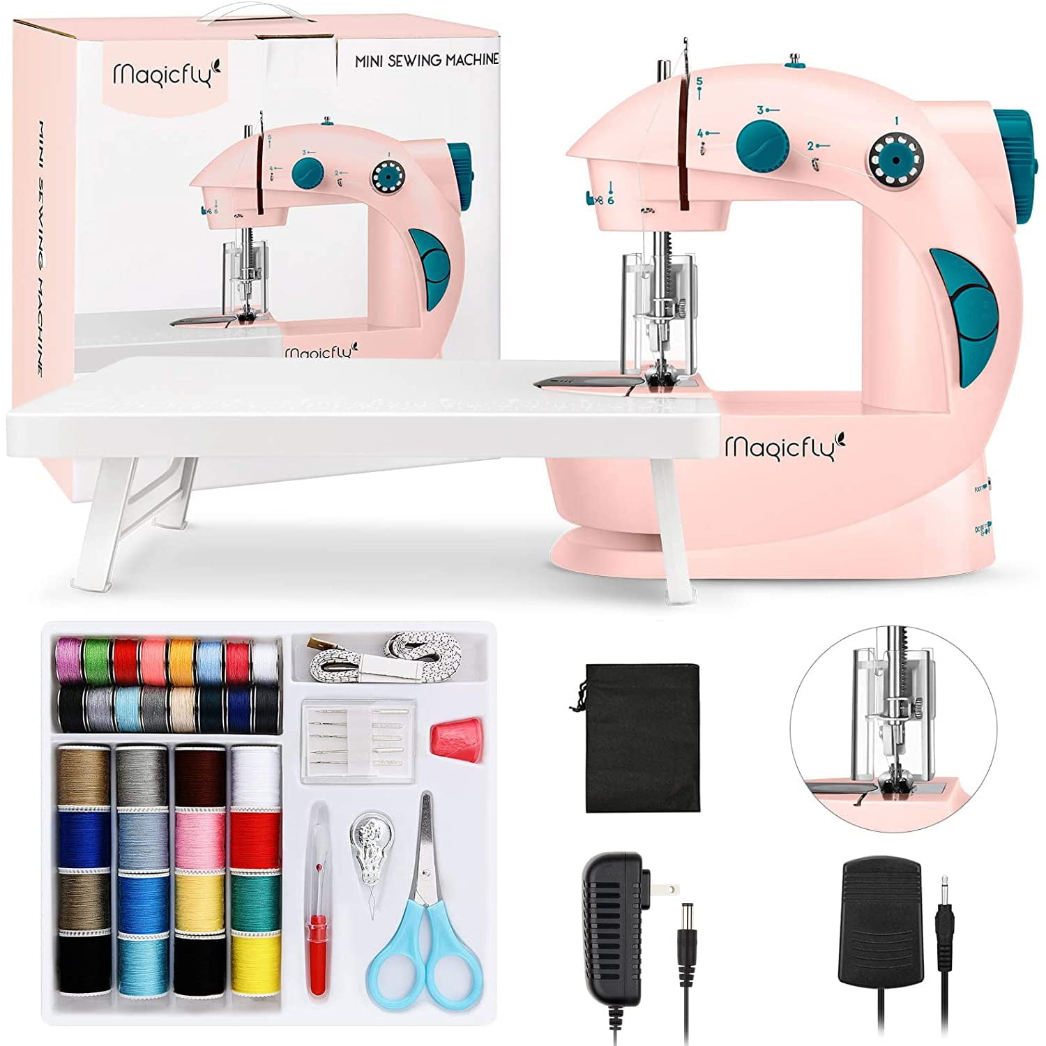 Magicfly Mini Sewing Machine with Extension Table, Dual Speed Portable ...