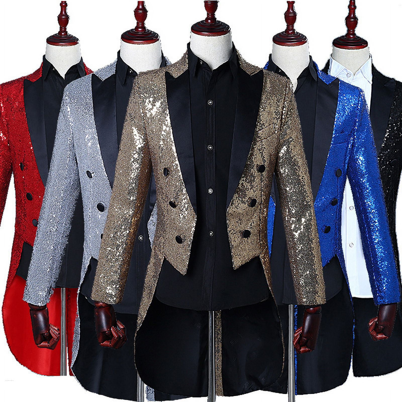 Magician Sequins Tuxedo Men's Stage Performance Dress Coat Club Bar ...