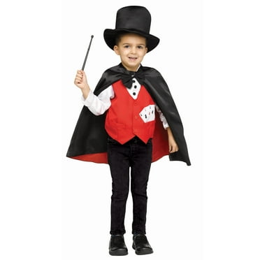 FUN Costumes Magician Kids Costume, Black and Red Satin Cape, Hat, Bow ...