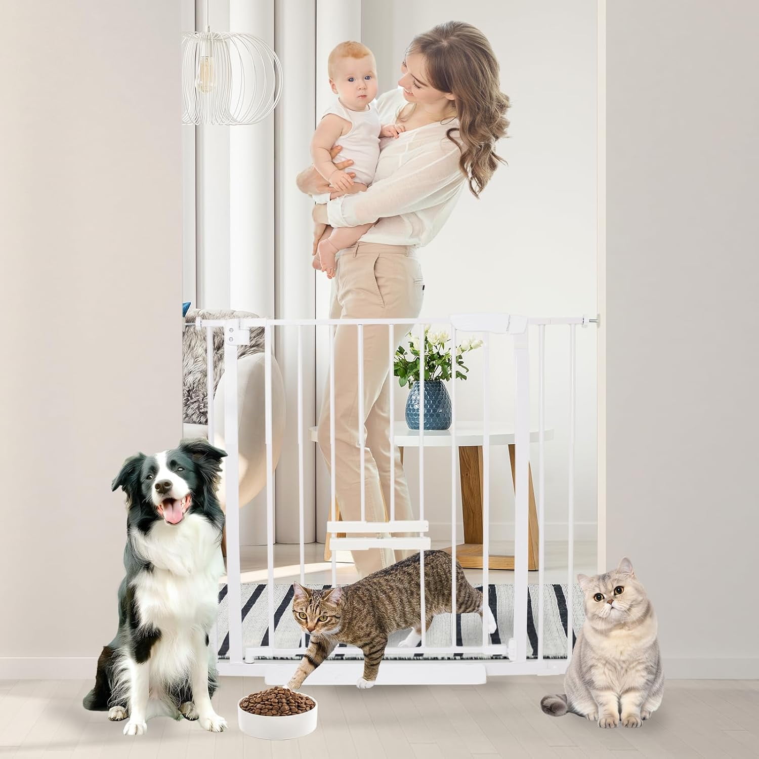 Magicorange 30in Tall Pet Gate with Small Cat Door, 29.52"-49.21" Extra ...