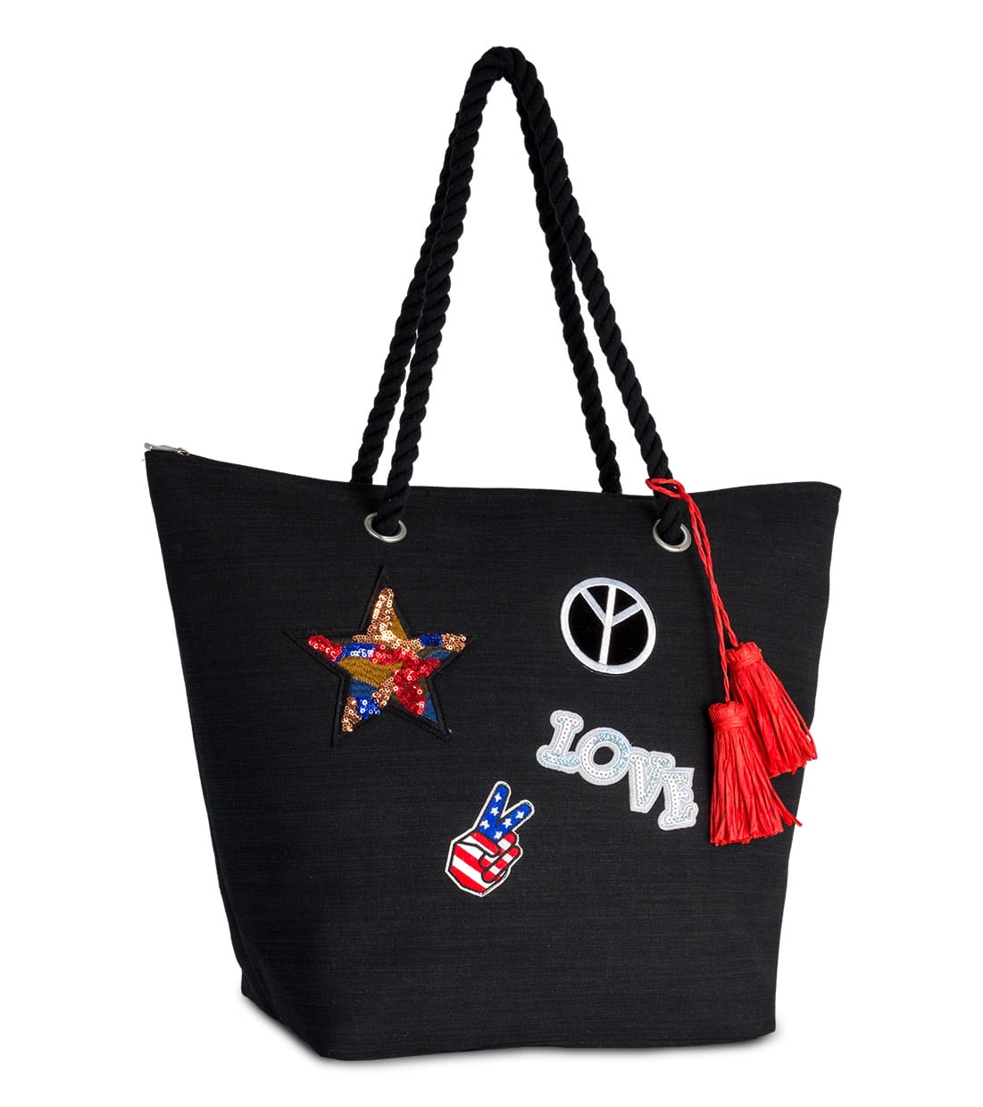 Magid Women's Cotton Beach Tote with Sequin Patches and Rope Handles ...