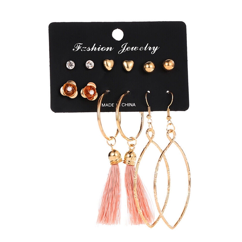 Magik 6-12 Pairs Fashion Rhinestone Crystal Pearl Earrings Set Women ...