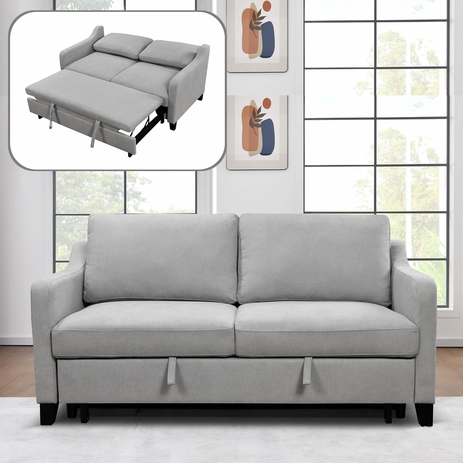 Magik Queen Size Sofa Bed, 3 in 1 Convertible Sleeper Couch with Pull ...