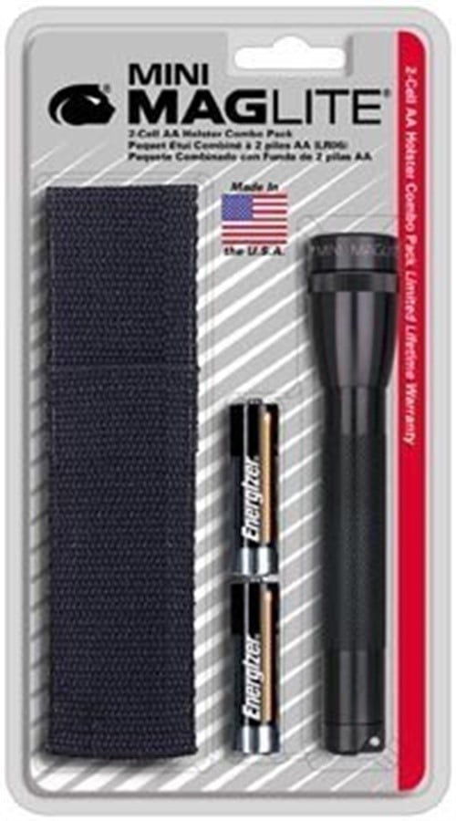 Maglite Mini Incandescent 2-Cell AA Flashlight with Holster, Black ...