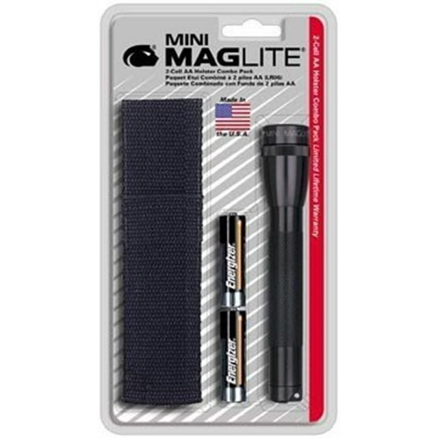 Maglite Mini Incandescent 2-Cell AA Flashlight with Holster, Black ...
