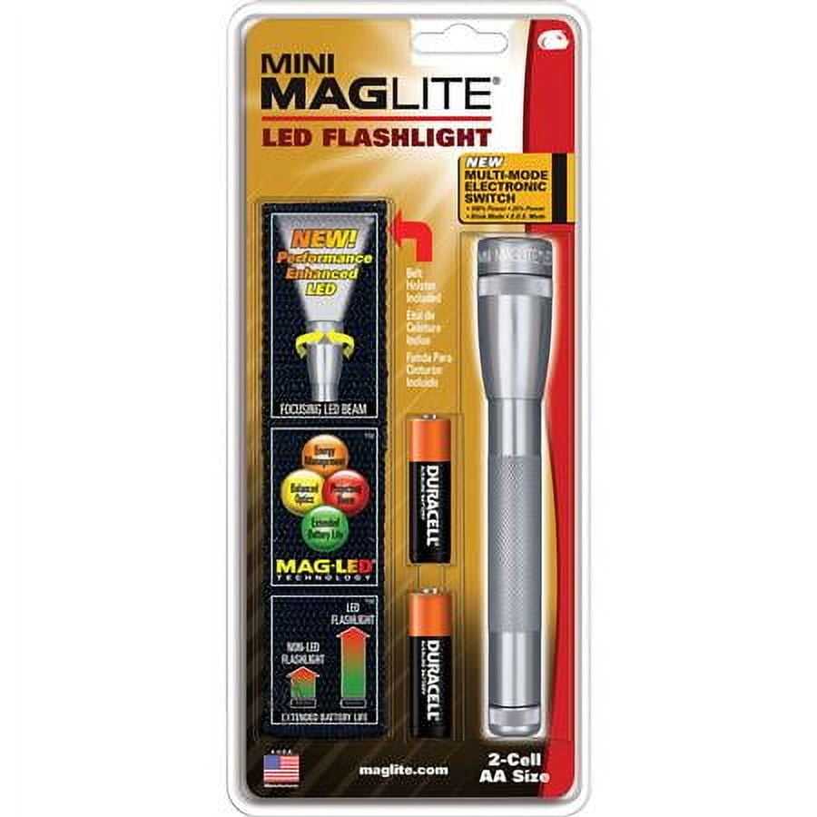 Maglite Mini LED Flashlight, 2-Cell AA, Small Light with Holster, Gray ...