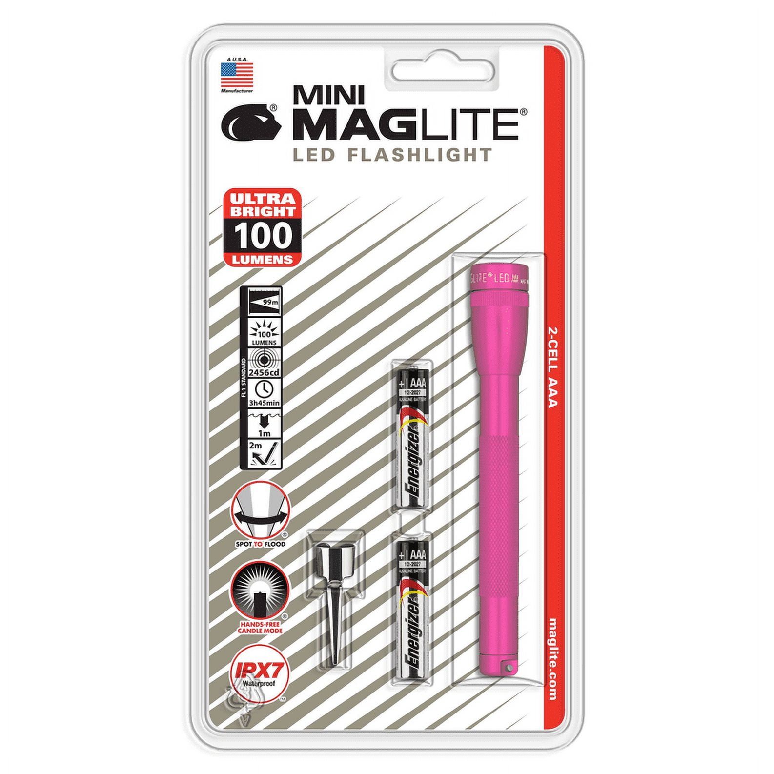 Maglite Mini Maglite AAA LED 111 Lumens, Compact, Hot Pink Color, 2 AAA ...