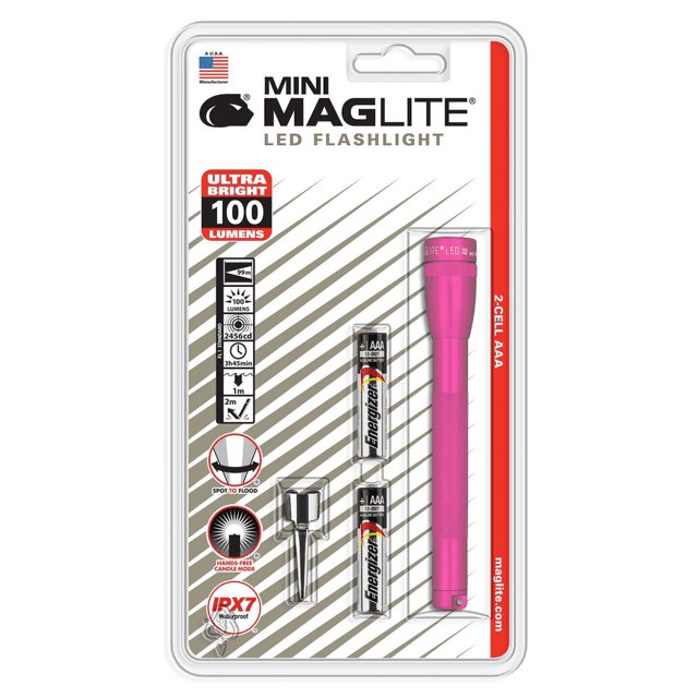 Maglite Mini Maglite AAA LED 111 Lumens, Compact, Hot Pink Color, 2 AAA ...
