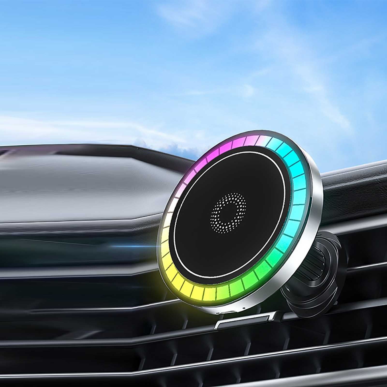 Magn.etic Car Wireless Charger With Microphone Pickup & RGB 7 Color ...