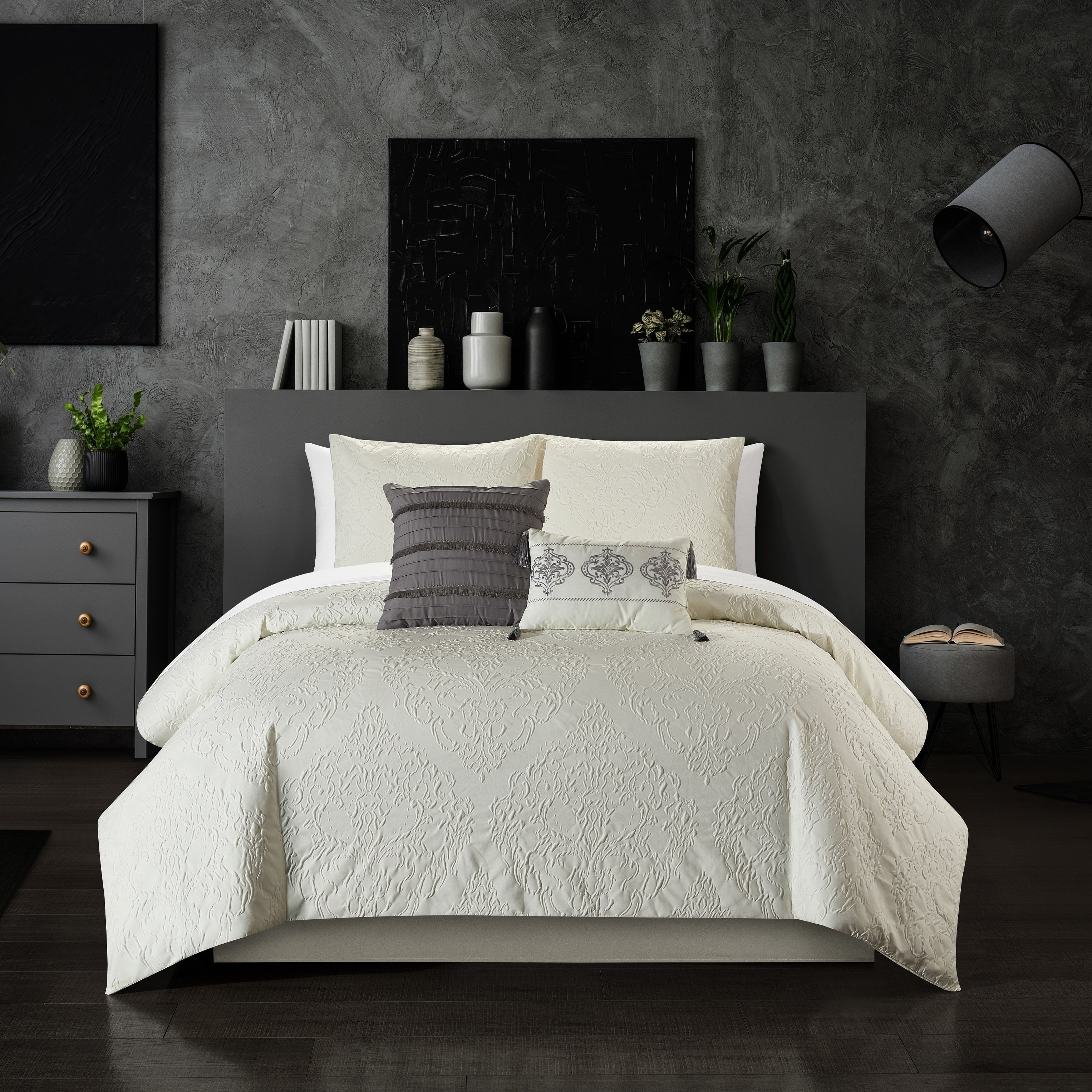 Magna 5 Piece Comforter Set Embossed Medallion Scroll Pattern Design ...
