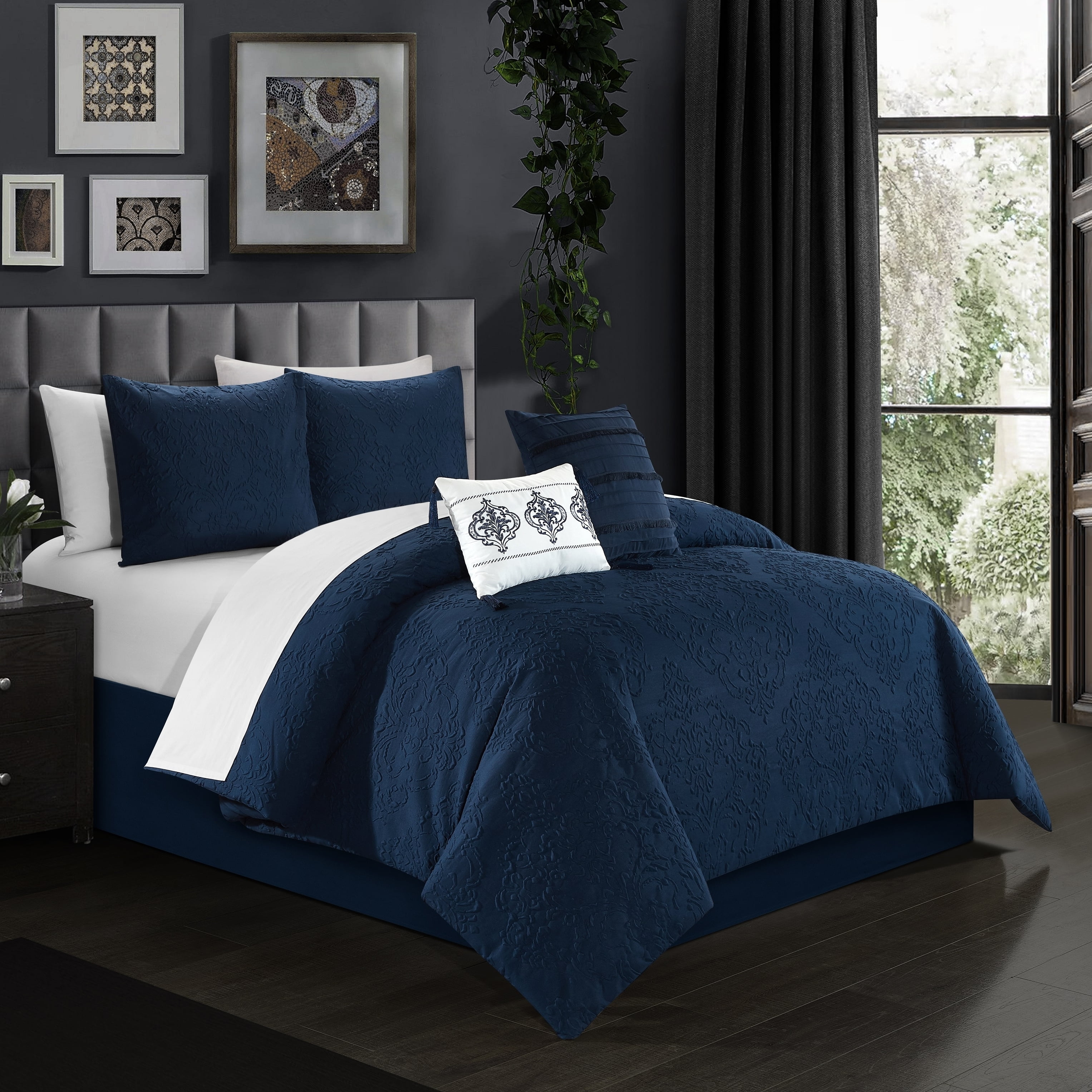 Magna 5 Piece Comforter Set Embossed Medallion Scroll Pattern Design ...