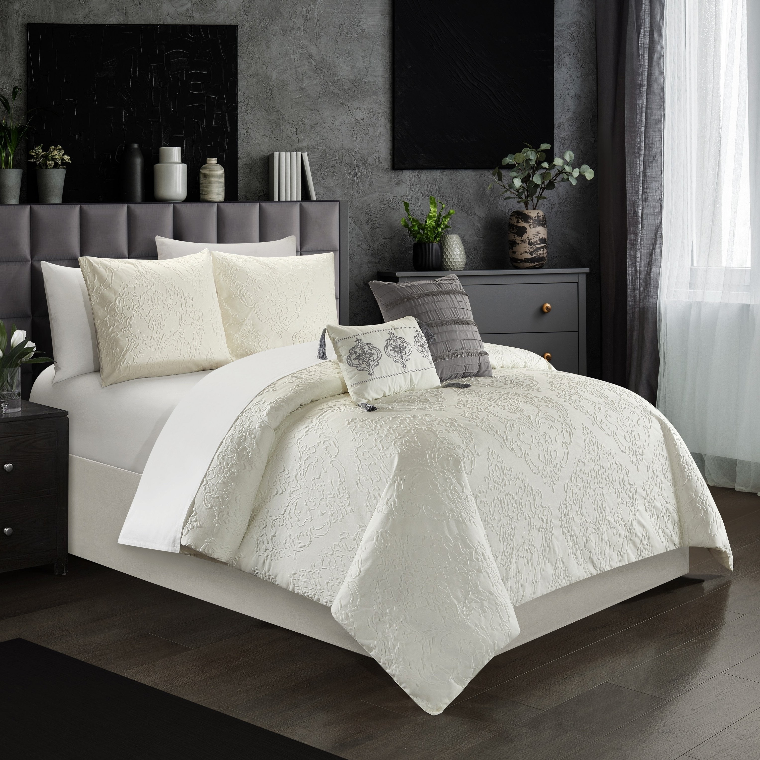 Magna 5 Piece Comforter Set Embossed Medallion Scroll Pattern Design ...