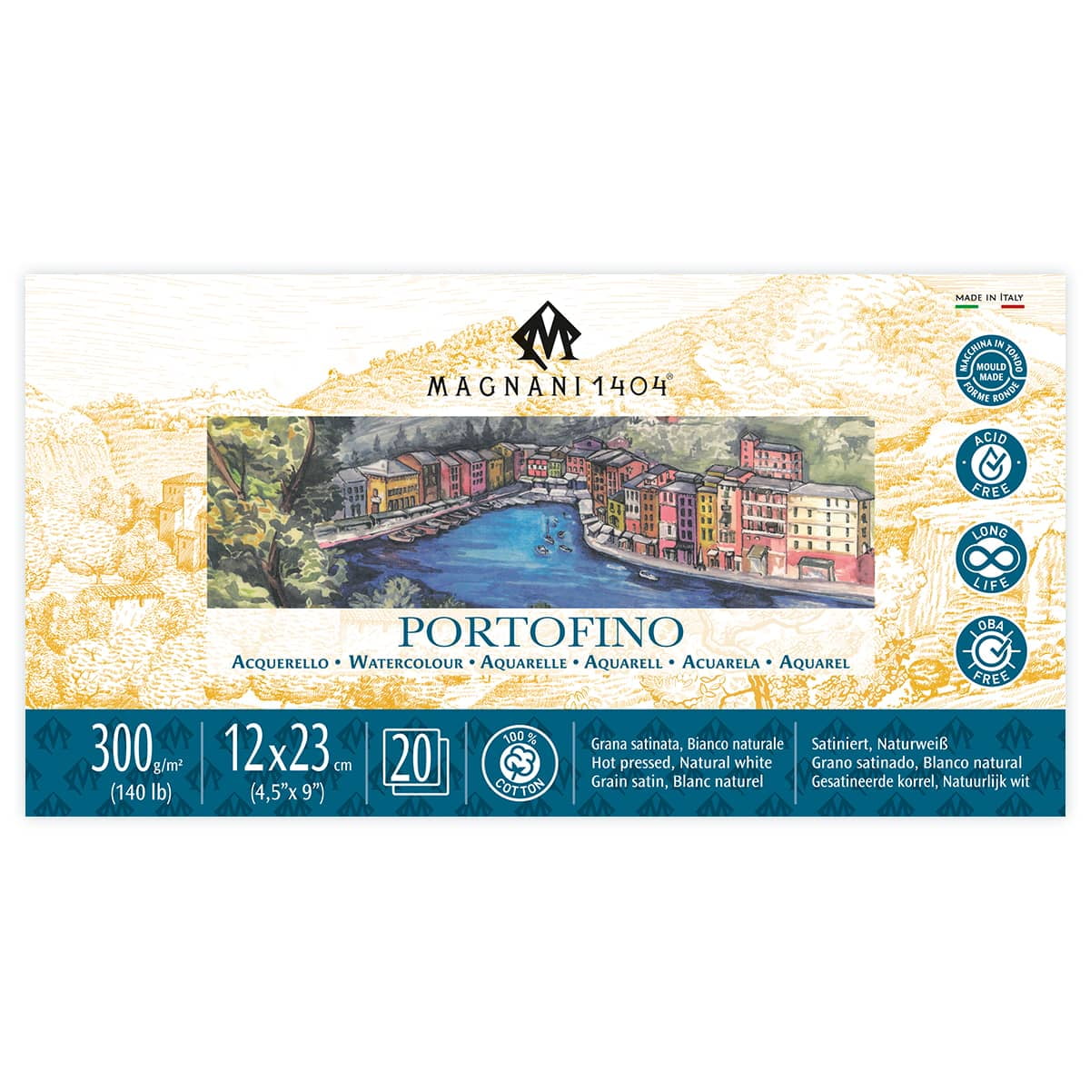 Magnani 1404 Portofino Hot Press 100% Cotton Watercolor Paper Pad, 20 ...