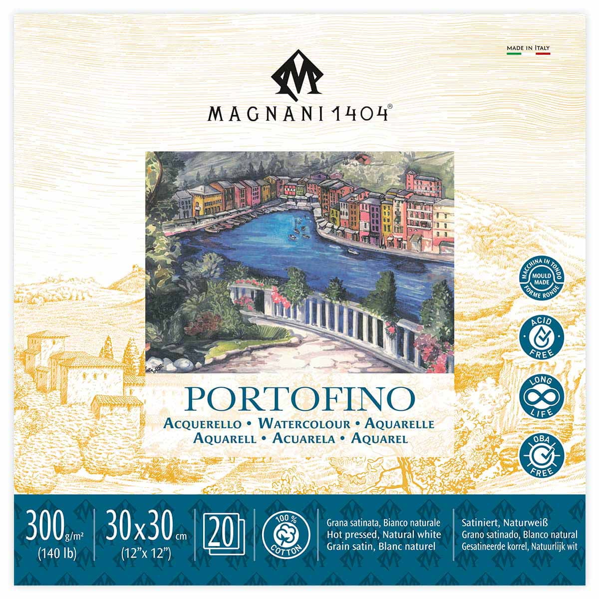 Magnani 1404 Portofino Hot Press 100% Cotton Watercolor Paper Pad, 20 ...