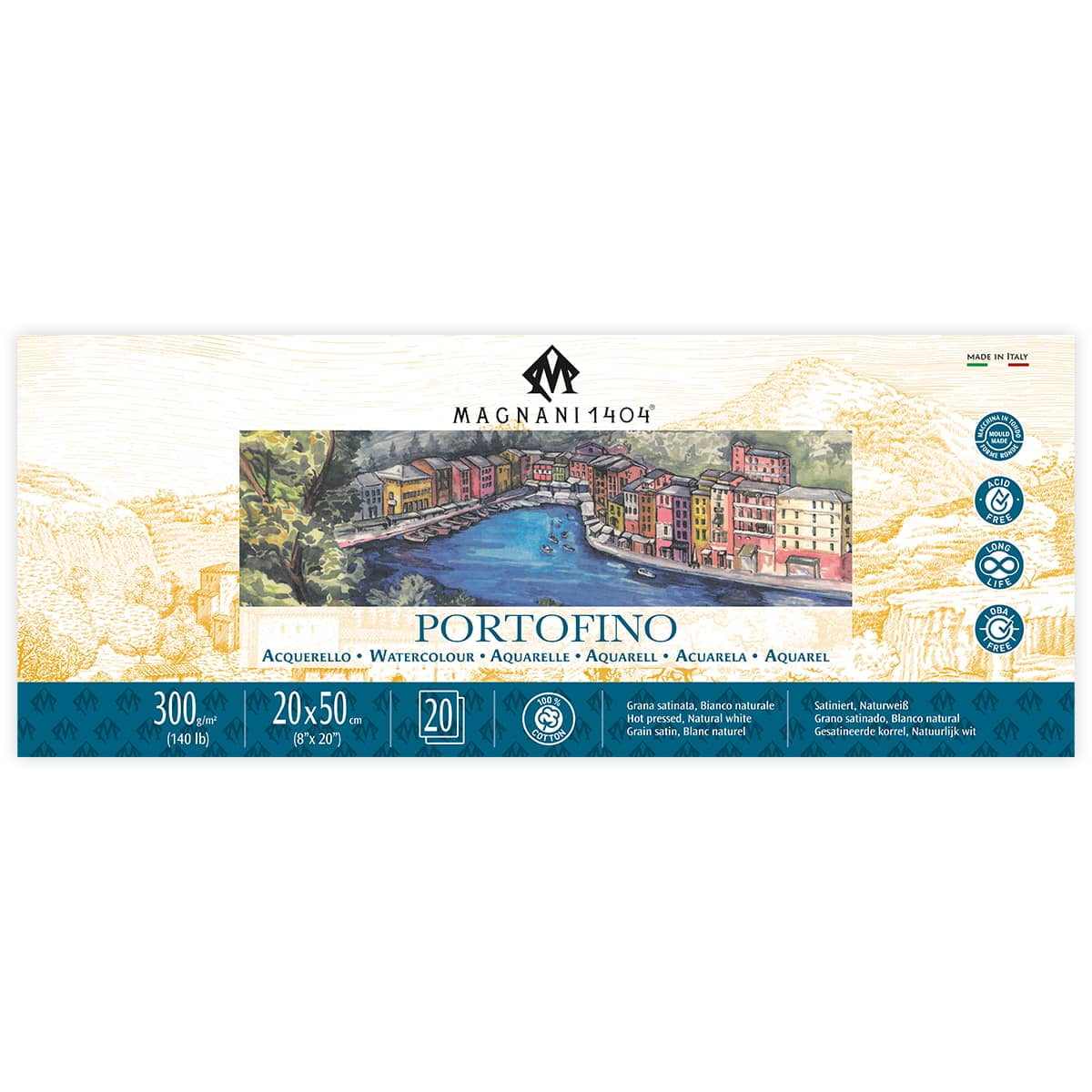 Magnani 1404 Portofino Hot Press 100% Cotton Watercolor Paper Pad, 20 ...
