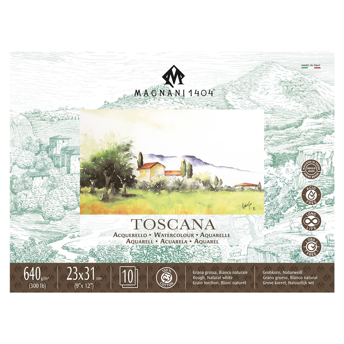 Magnani 1404 Toscana Rough 100% Cotton Watercolor Paper Block, 10 ...