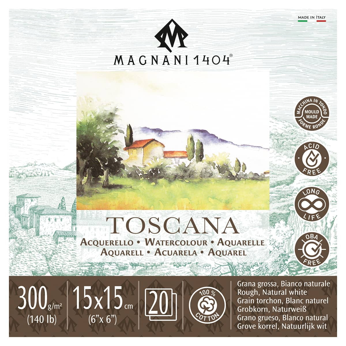 Magnani 1404 Toscana Rough 100% Cotton Watercolor Paper Pad, 20 Sheets ...