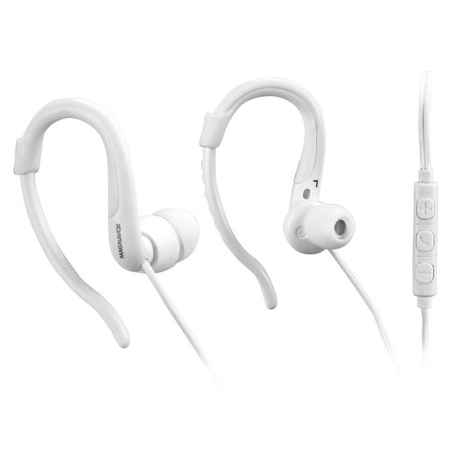 Magnavox White Earhook Headphones with Microphone & Optical Fiber Cable ...