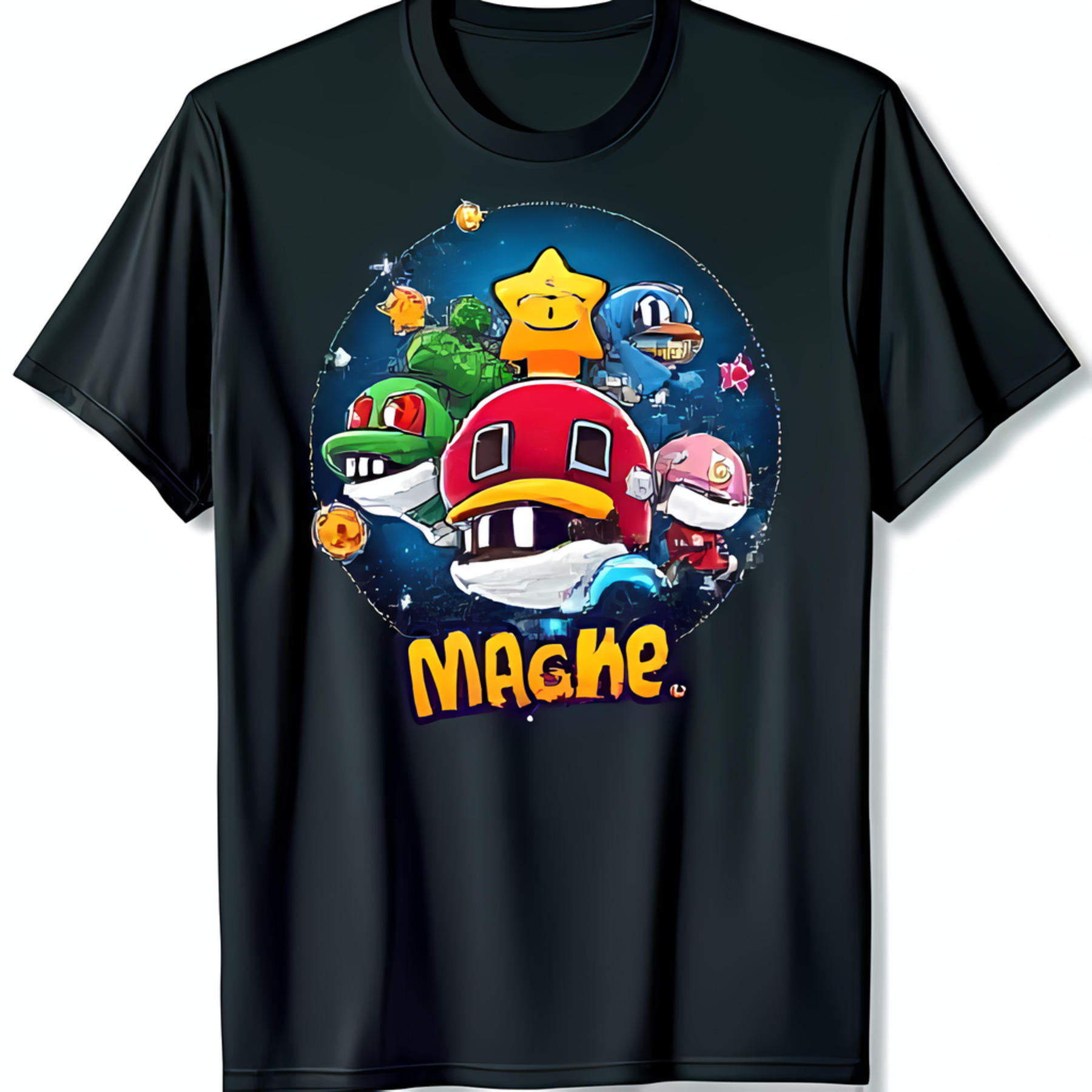 Magnes Black T-Shirt with Colorful Cartoon Characters and Whimsical ...