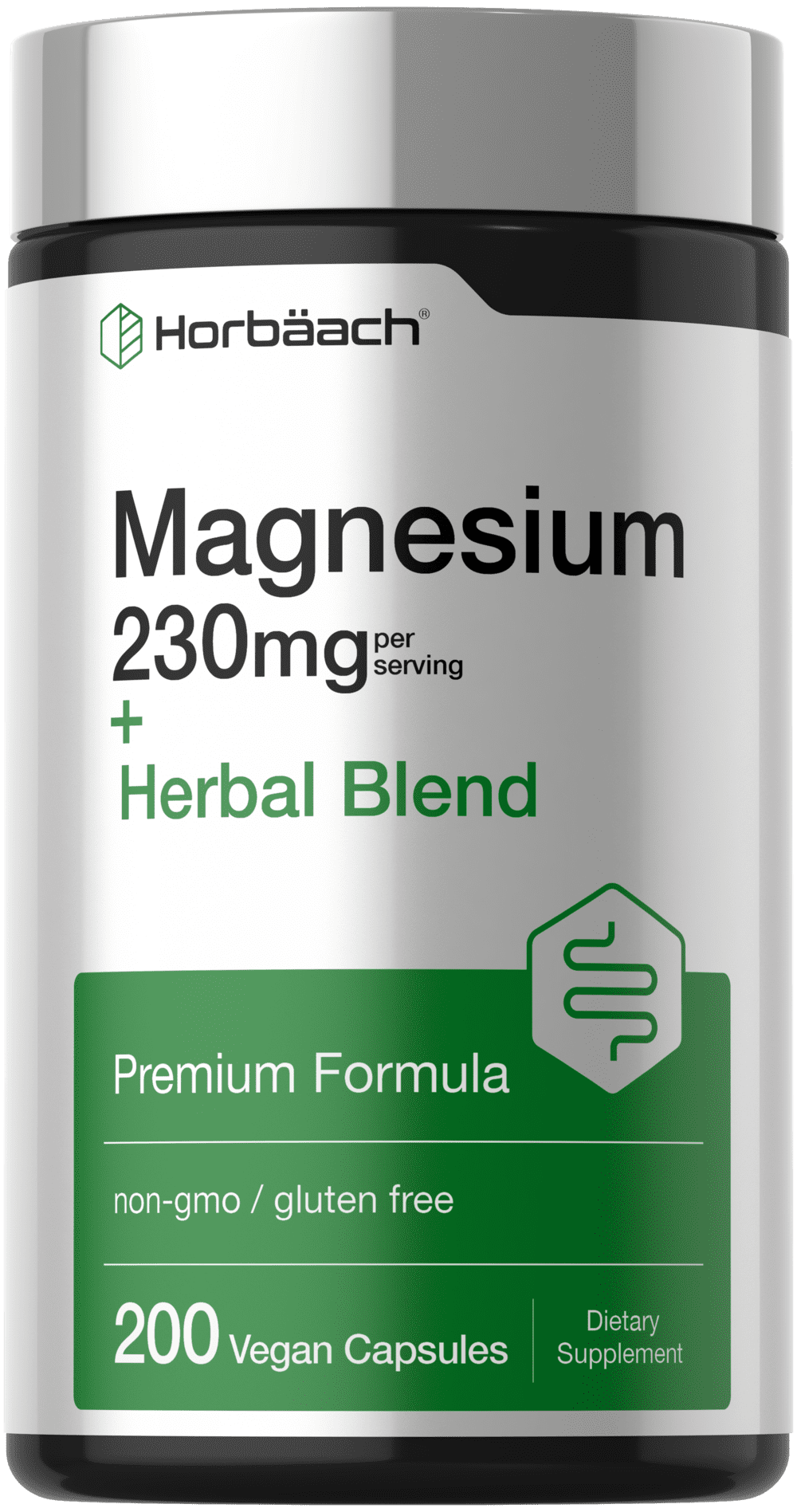 Horbaach Magnesium 230mg | Plus Herbal Blend | 200 Capsules | Gentle ...