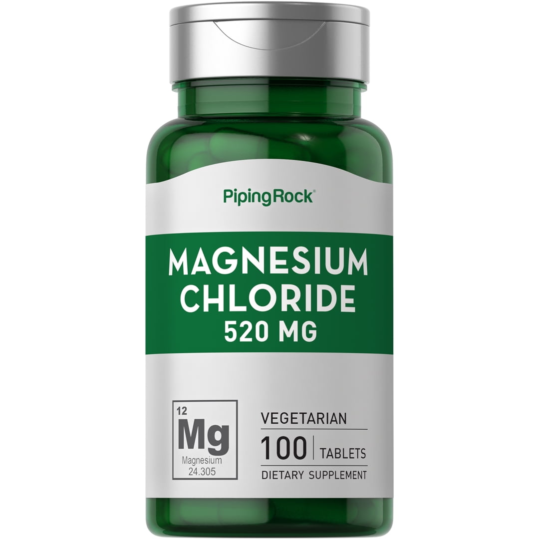 Piping Rock Magnesium Chloride 520mg Supplement, 100 Vegetarian Tablets ...