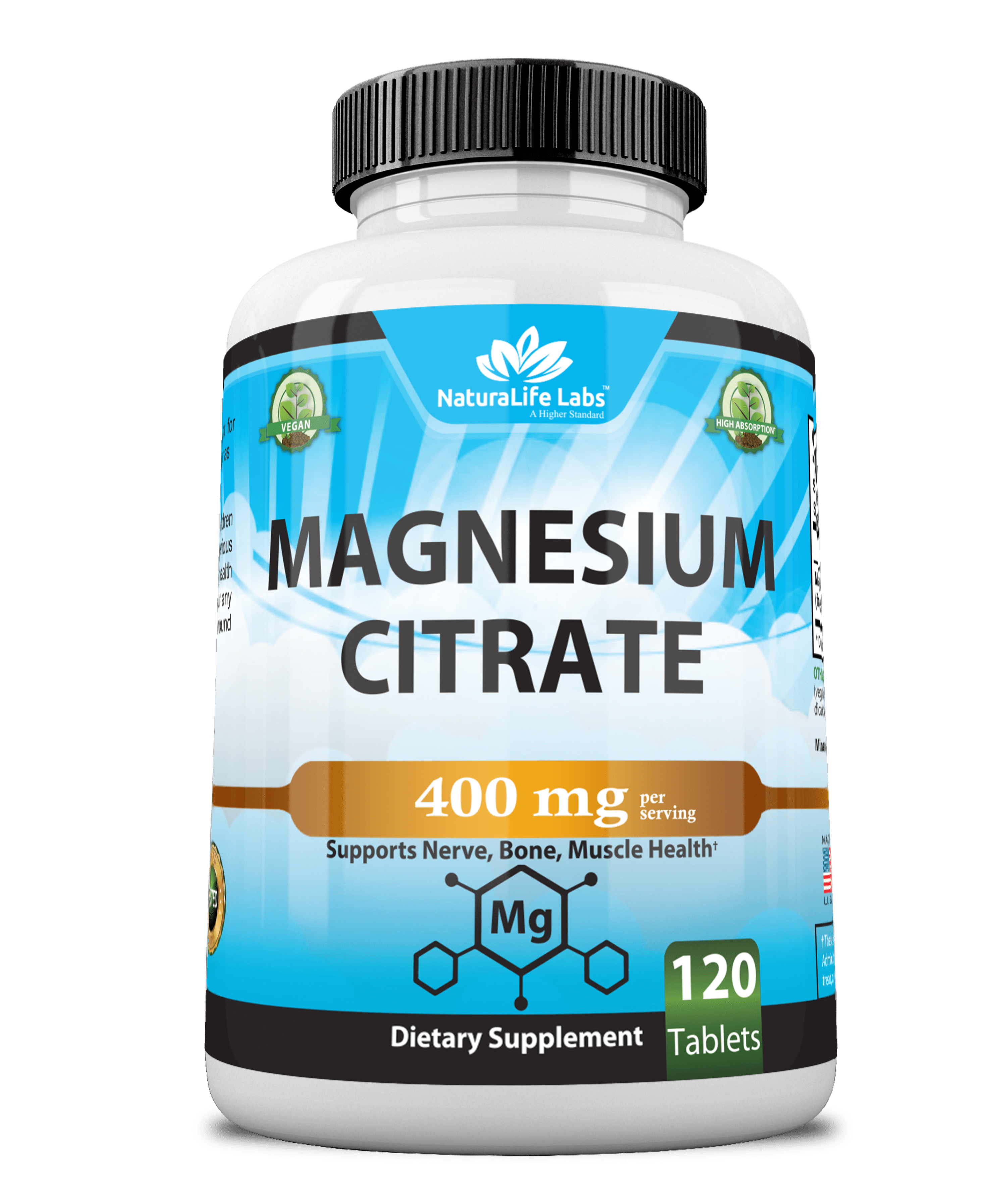 Non-GMO Elemental Magnesium Citrate - 400 mg (120 tablets), Supports ...
