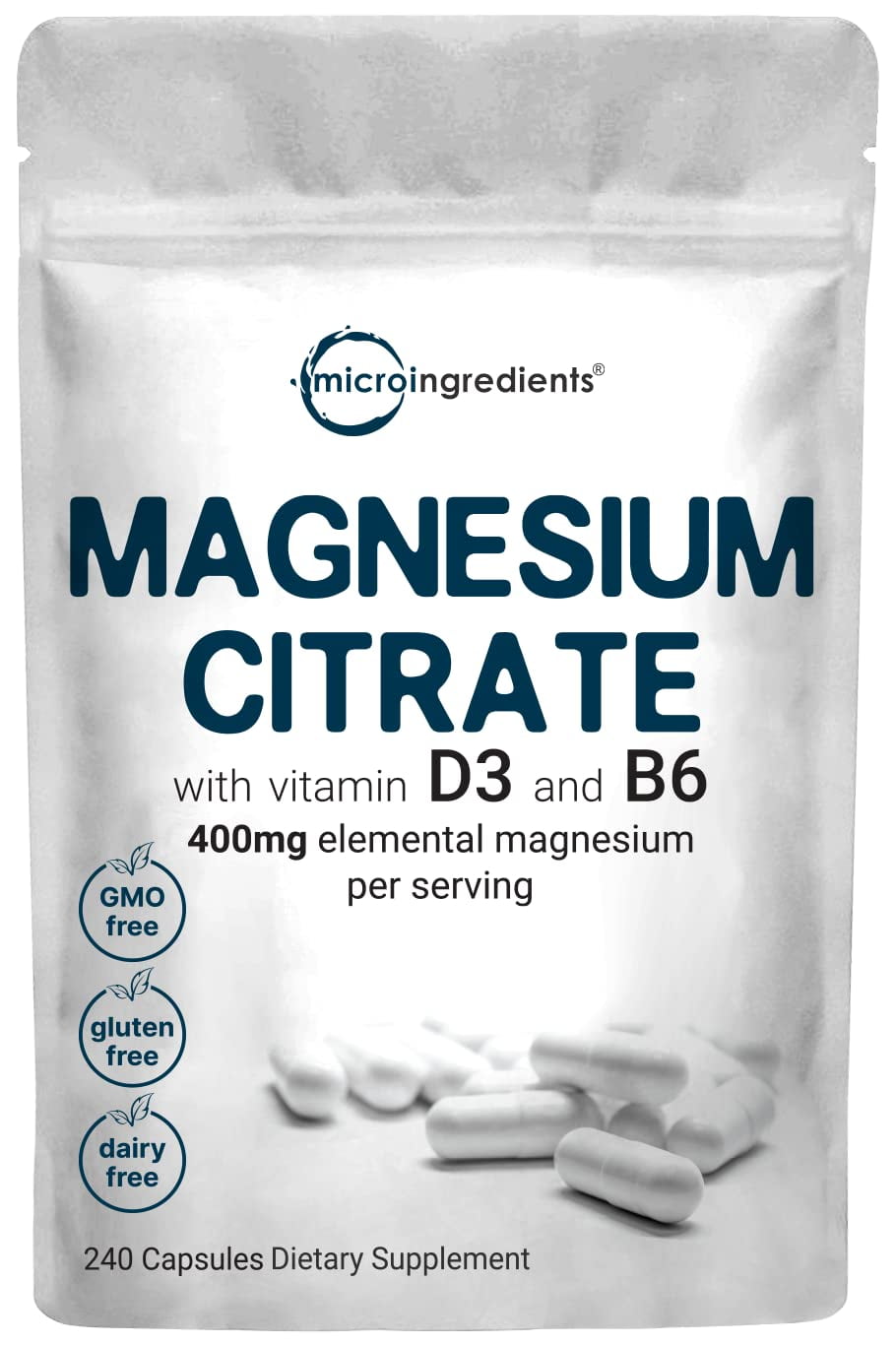 Magnesium Citrate 400mg with Vitamin D3 1000IU & B6, 240 Capsules ...