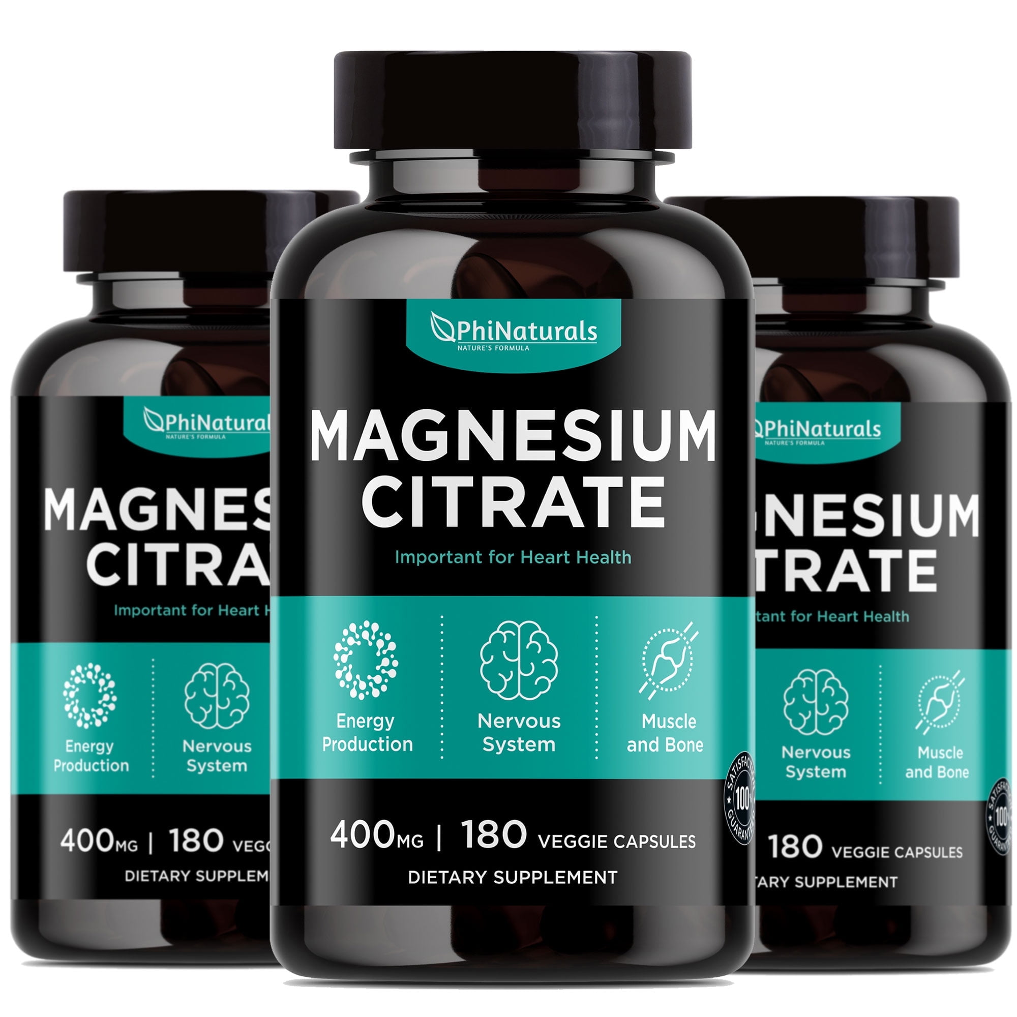 Phi Naturals Magnesium Citrate Capsules 400mg, Sore Muscles, Digestion ...