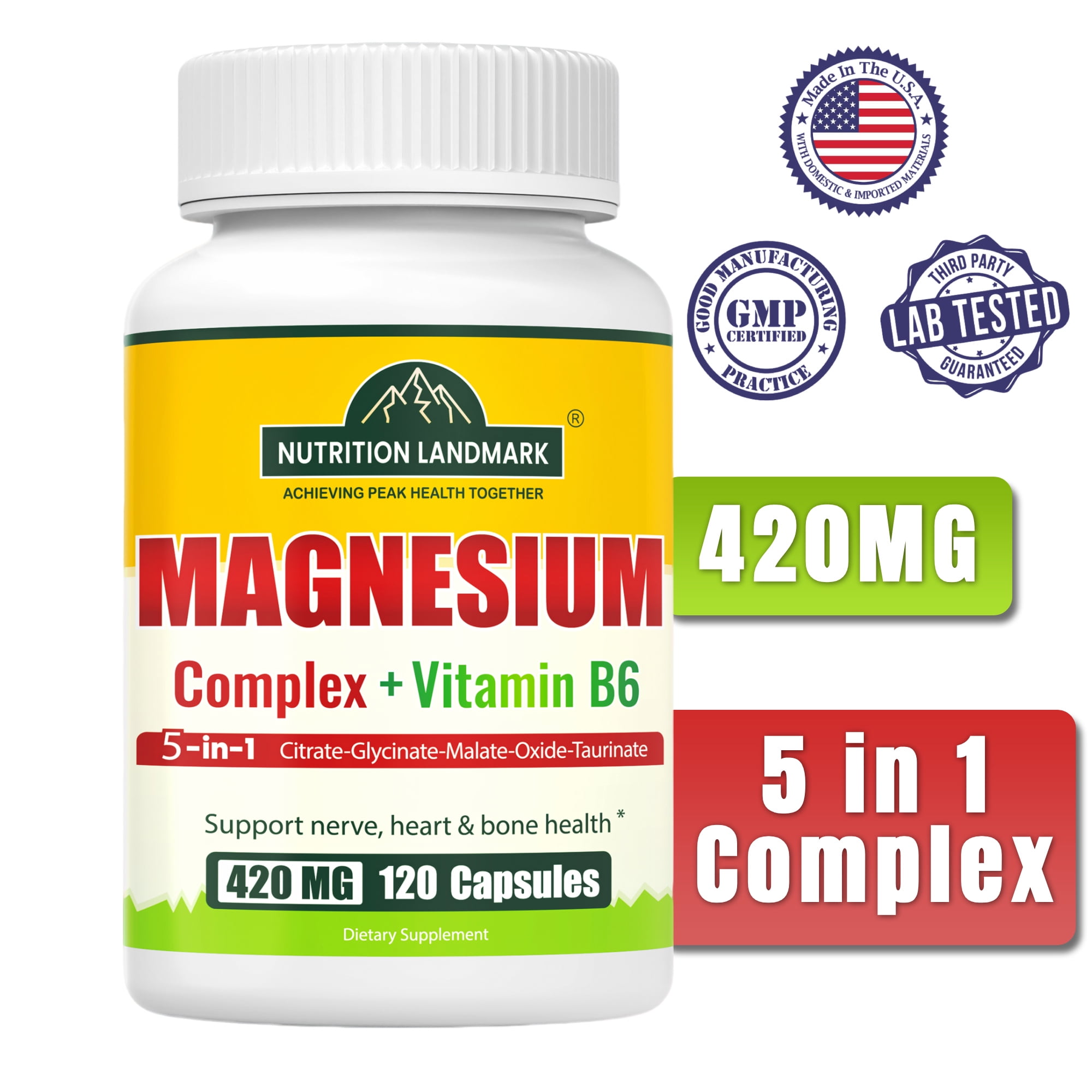Magnesium Complex Supplement, 420mg Elemental Magnesium, 5 High ...
