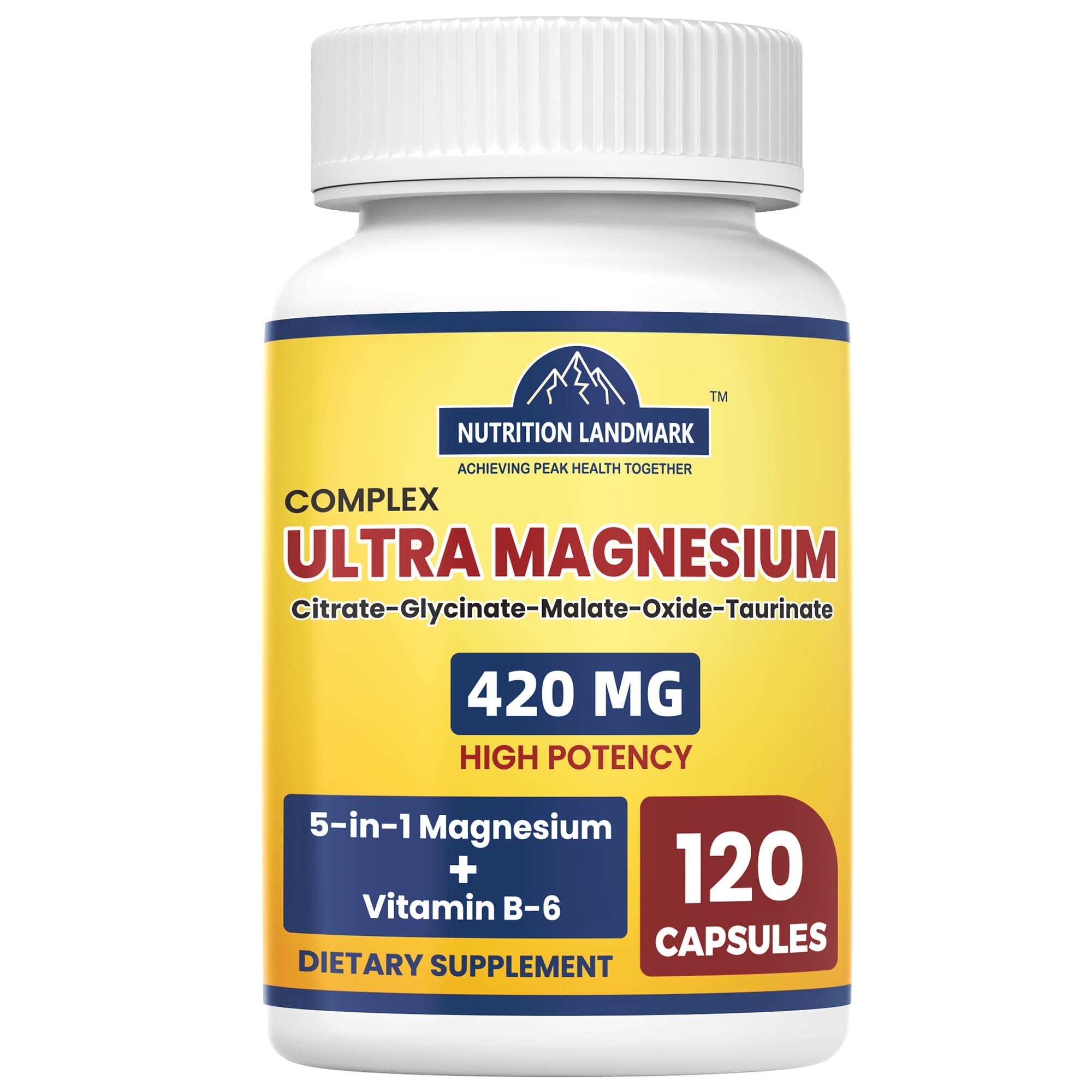 Magnesium Complexs 420mg of Magnesium Glycinate,Vitamine B6 Malate, & Citrate for Muscles ...