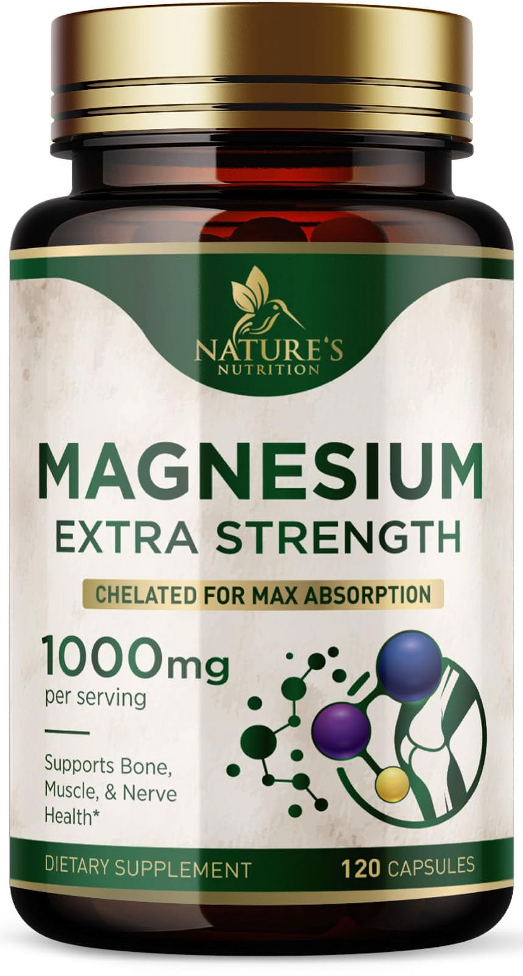 Magnesium 1000mg Chelated - Bone, Muscle & Heart Health, Non-GMO - 120 ...