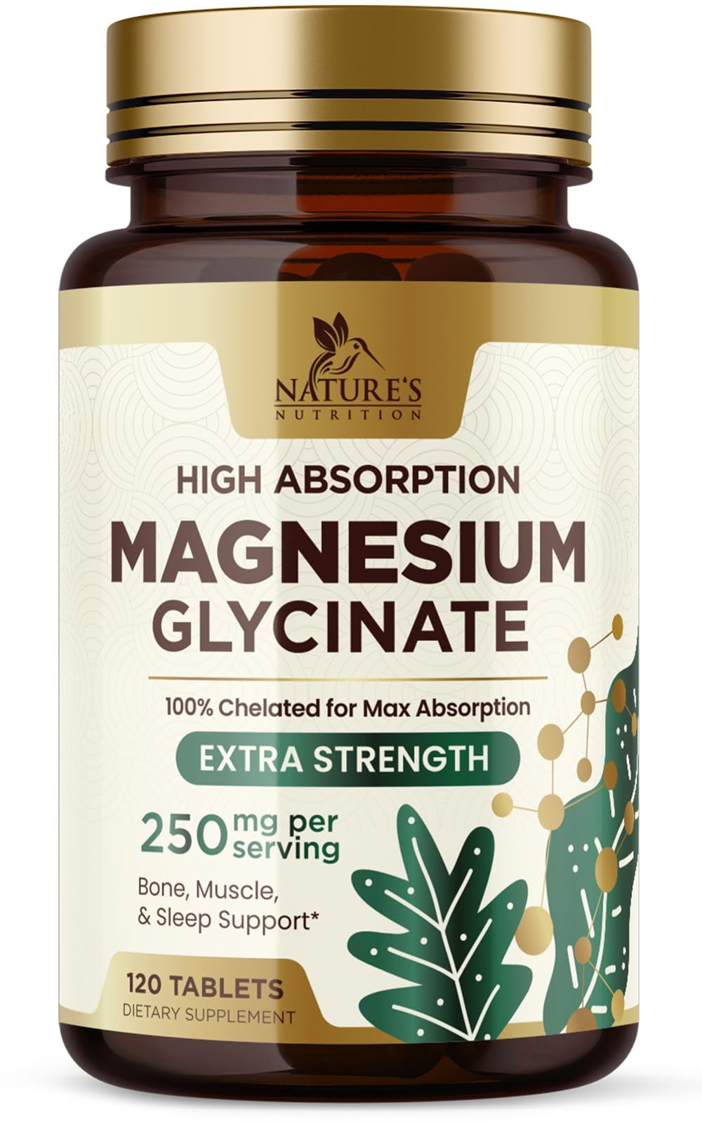 Magnesium Glycinate 250 mg, 100% Chelated Magnesium Supplement - High ...