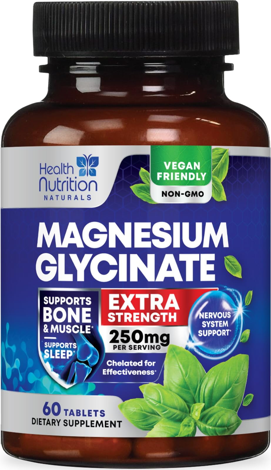 Magnesium Glycinate 250mg - High Absorption, Chelated, Non-GMO, Vegan ...