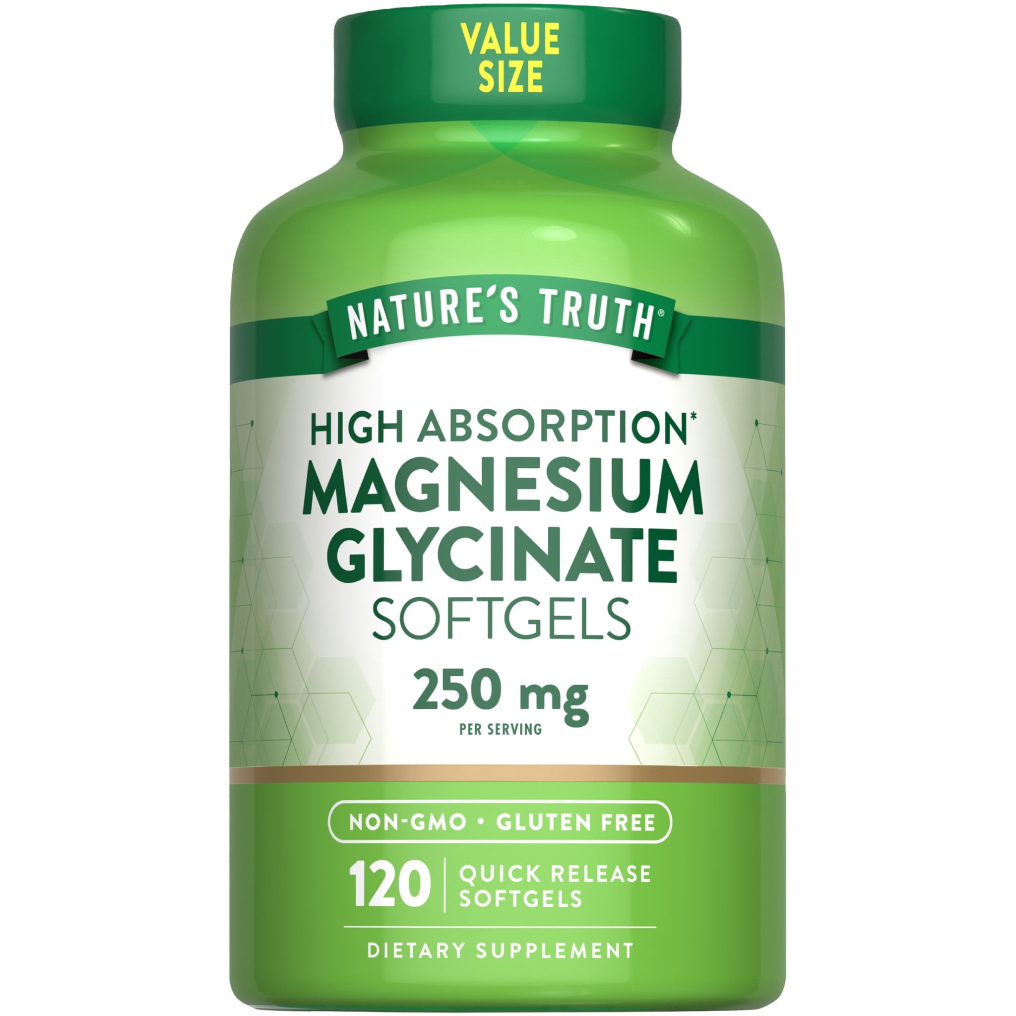 Magnesium Glycinate 250mg | 120 Softgels | Non-GMO & Gluten Free ...