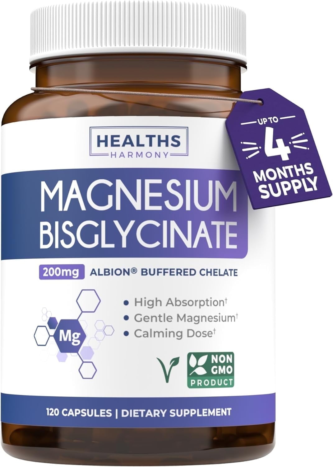 Healths Harmony Buffered Chelated Magnesium Bisglycinate Supplement ...