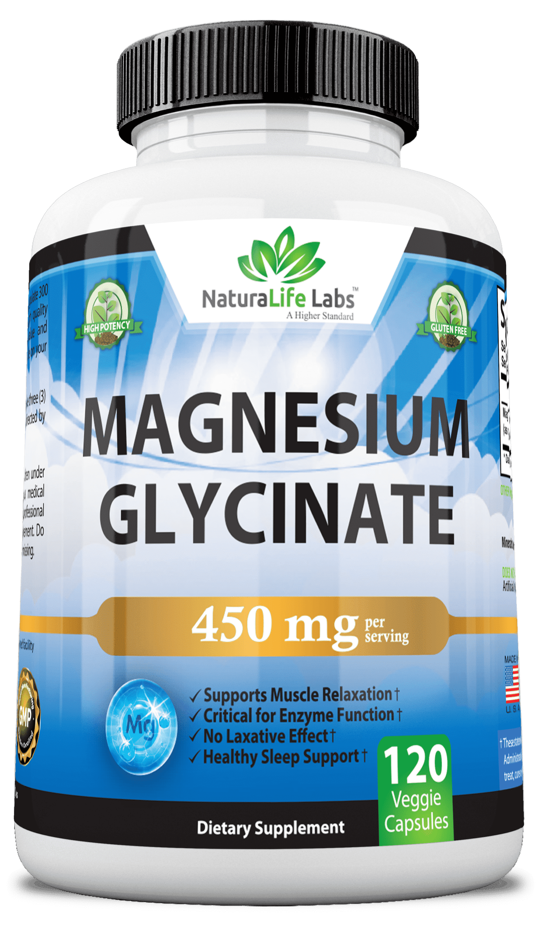 NaturaLife Labs Magnesium Glycinate 450 MG, Bioavailable Chelate, Vegan ...