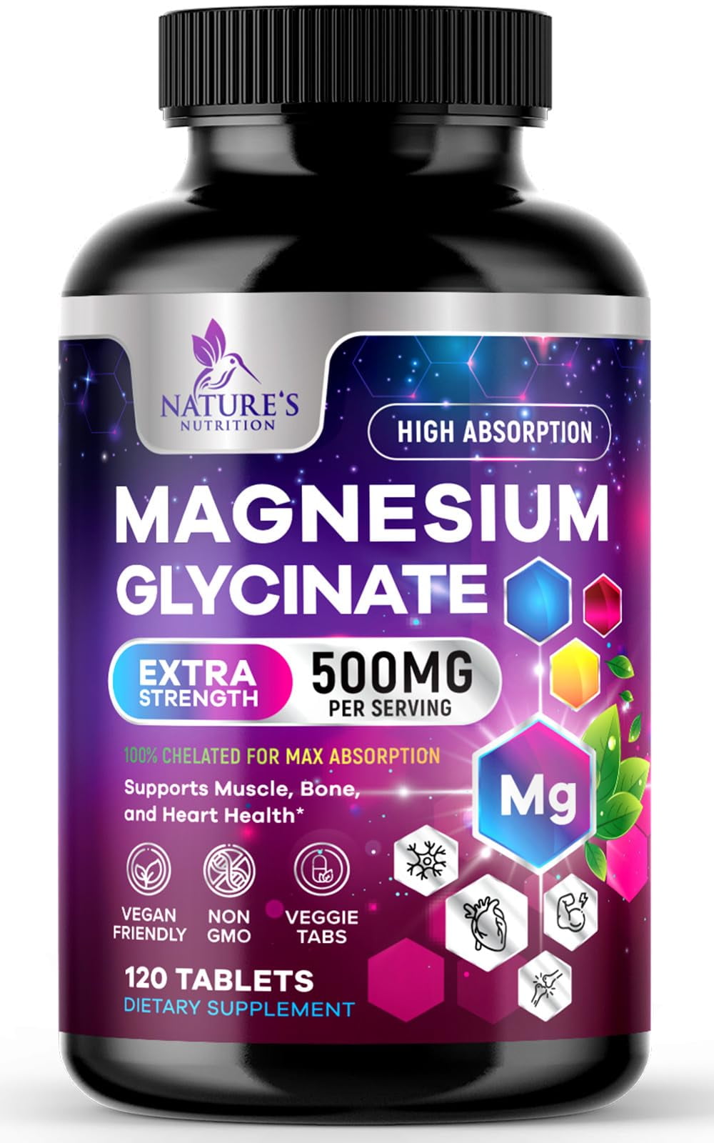 Nature's Nutrition Magnesium Glycinate 500 mg - Muscle, Nerve, Bone ...