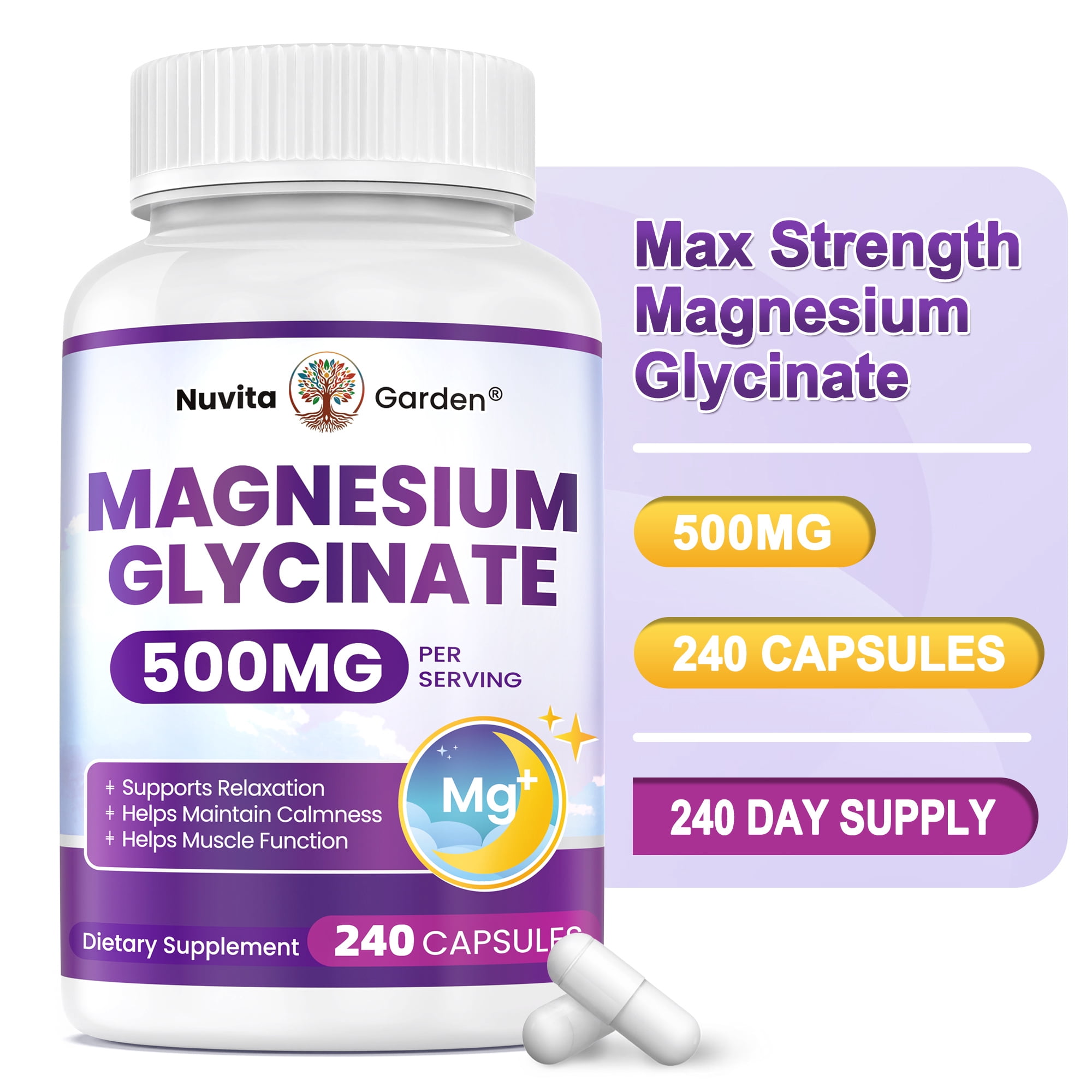 500mg Magnesium Glycinate Maximum Strength Chelated Magnesium ...