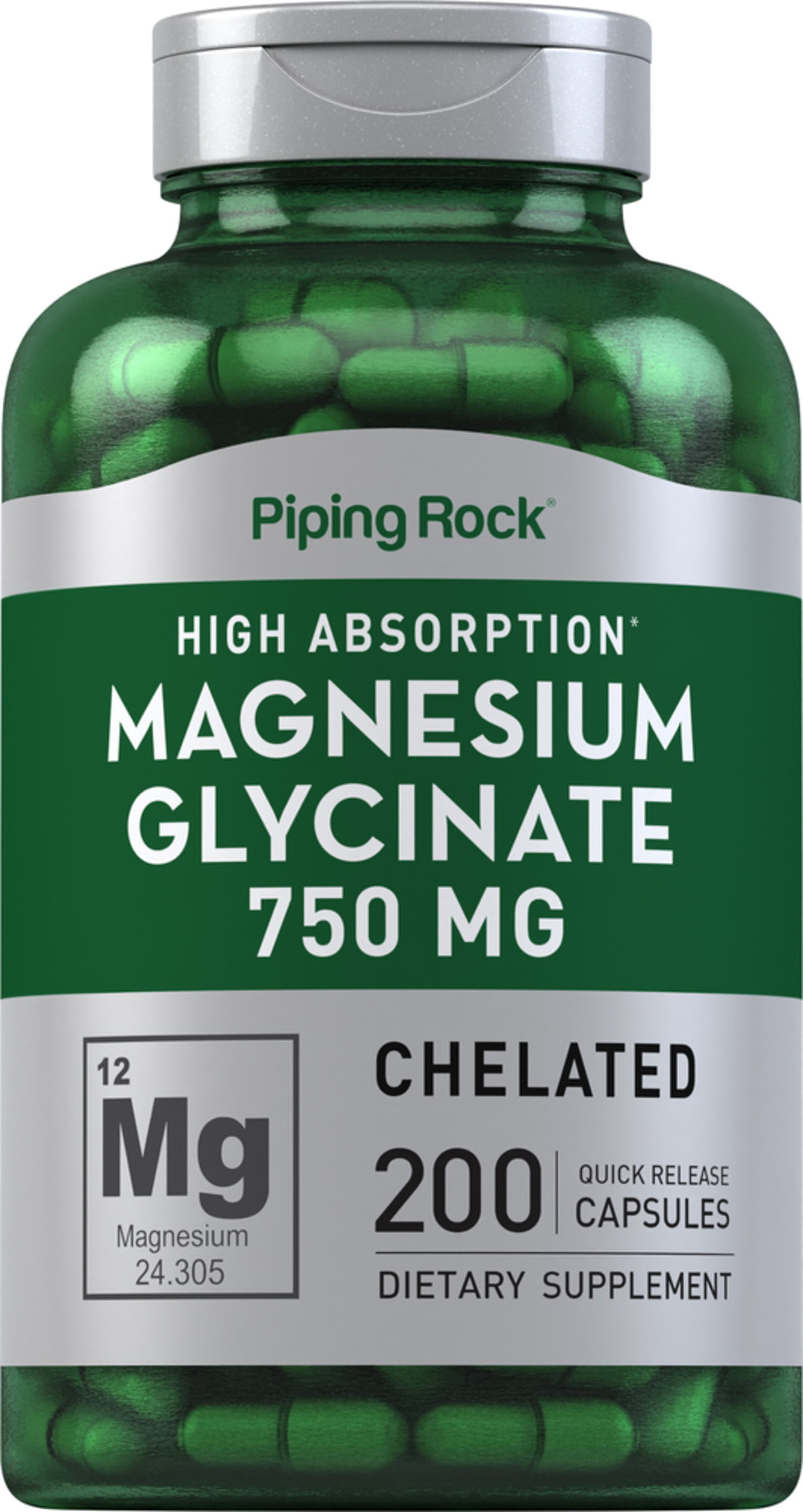 Piping Rock Magnesium Glycinate Capsules, 750mg, 200 Count, High ...