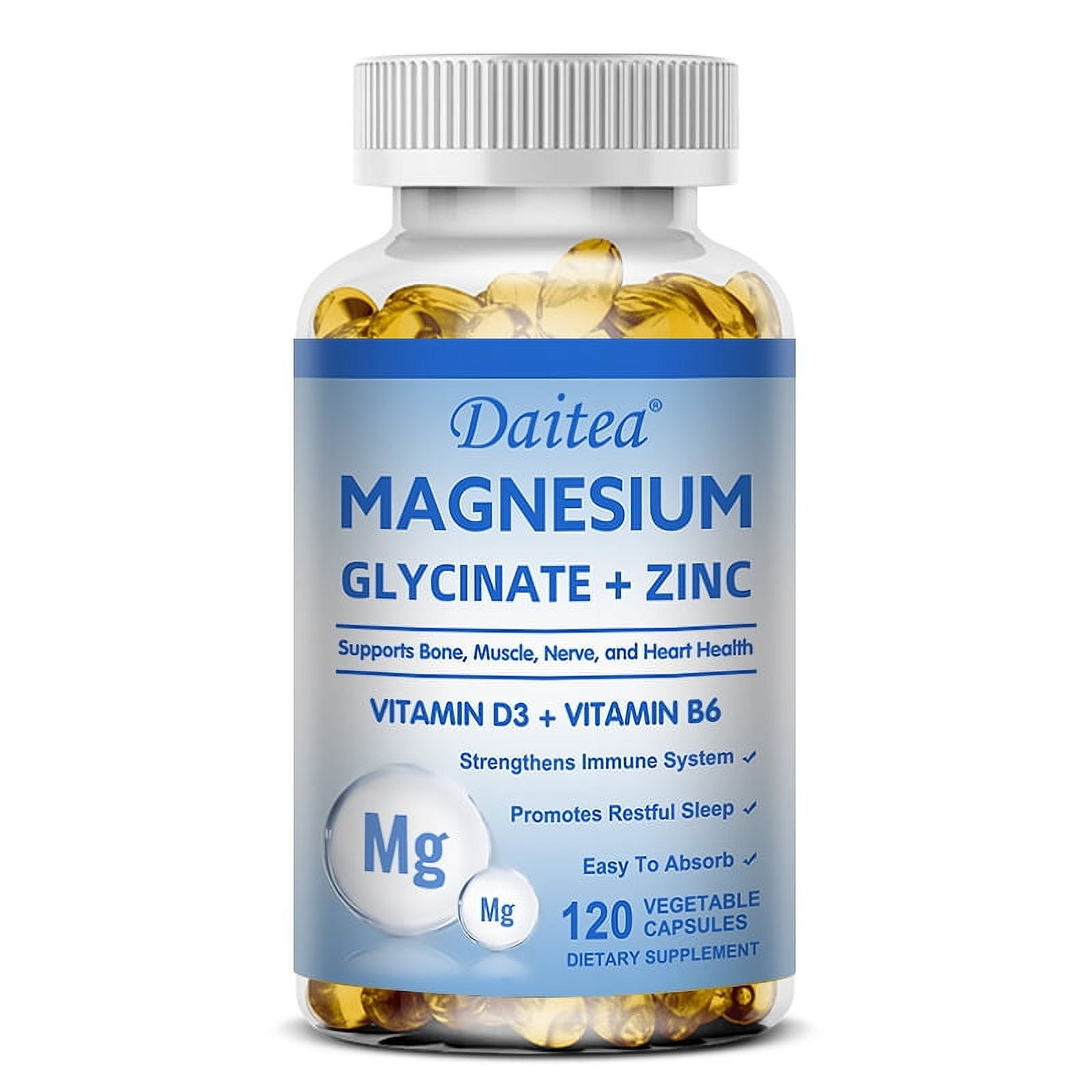 Magnesium Glycinate Capsules, Magnesium Supplement 500 mg with Zinc ...